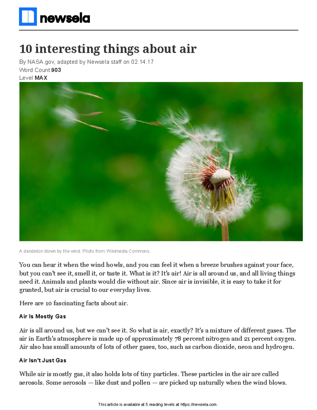 10 things about air - This article is available at 5 reading levels at ...