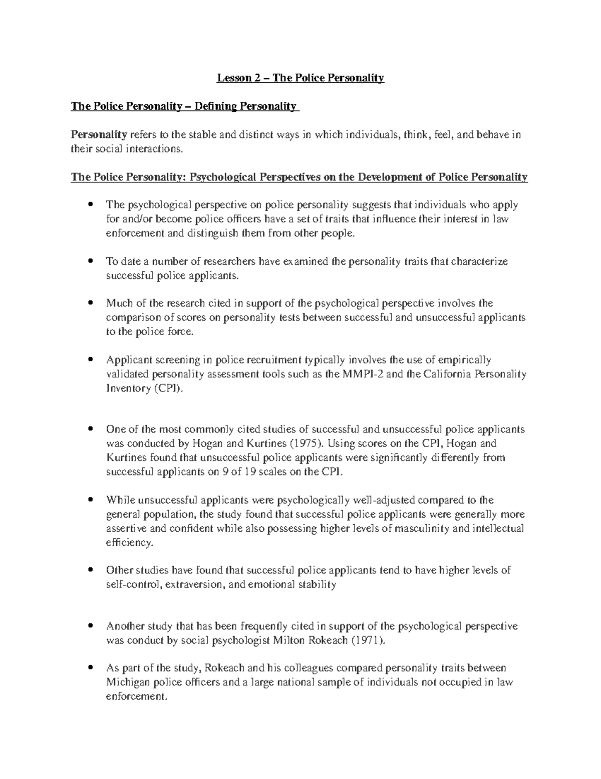 Lesson 2 - The Police Personality - Lesson 2 – The Police Personality ...