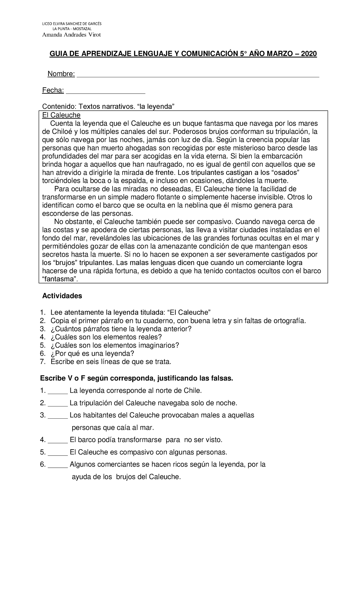 2 GUÍA DE Aprendizaje Lengua Y Literatura 5º AÑO - LICEO ELVIRA SANCHEZ ...