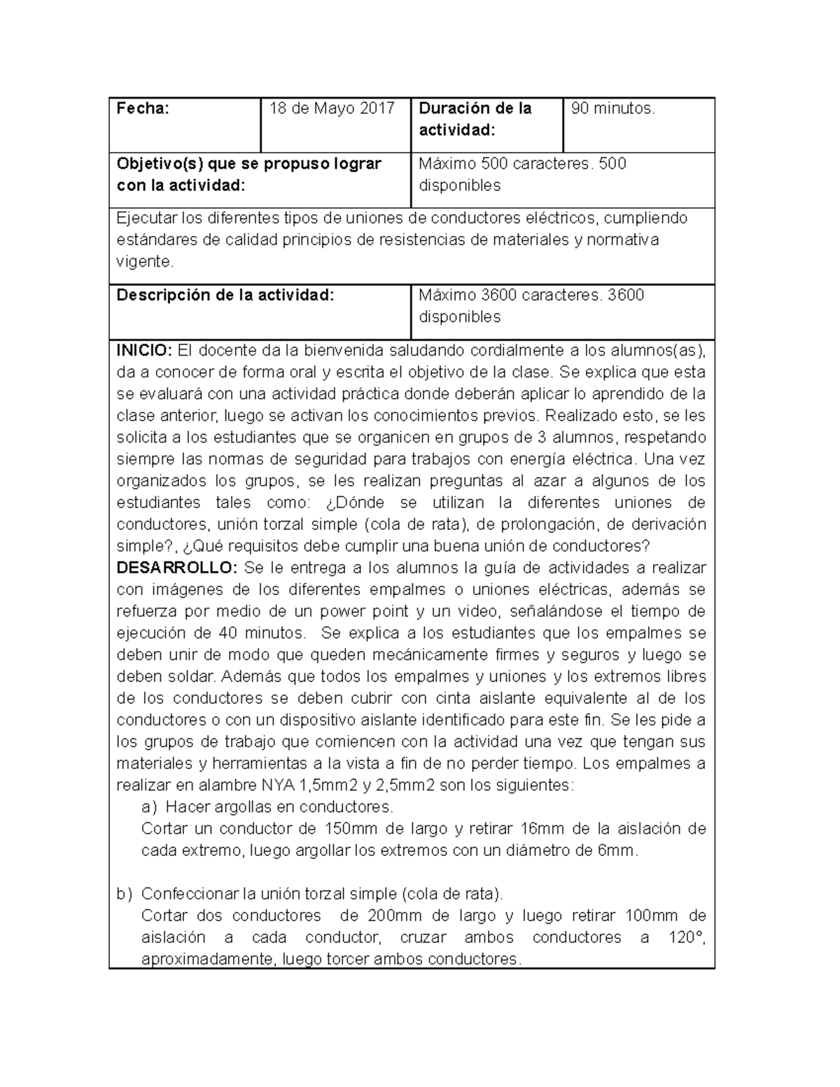 Planificacion 2 3544 - dsdss - Fecha: 18 de Mayo 2017 Duración de la ...