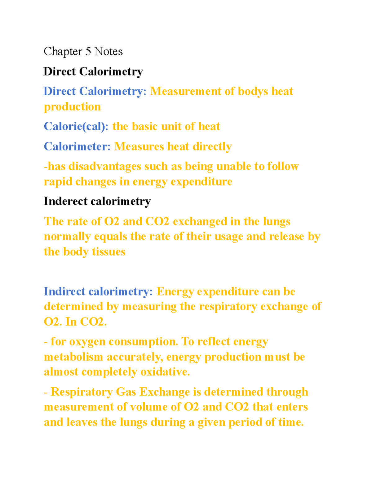 Module 5 notes - Chapter 5 Notes Direct Calorimetry Direct Calorimetry ...