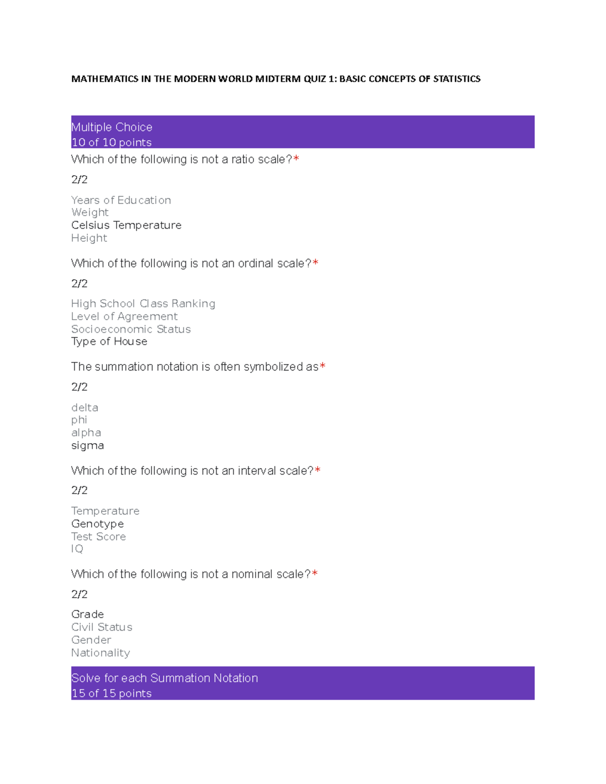 Midterm QUIZ 1 Basic Concepts OF Statistics - MATHEMATICS IN THE MODERN WORLD MIDTERM QUIZ 1 ...