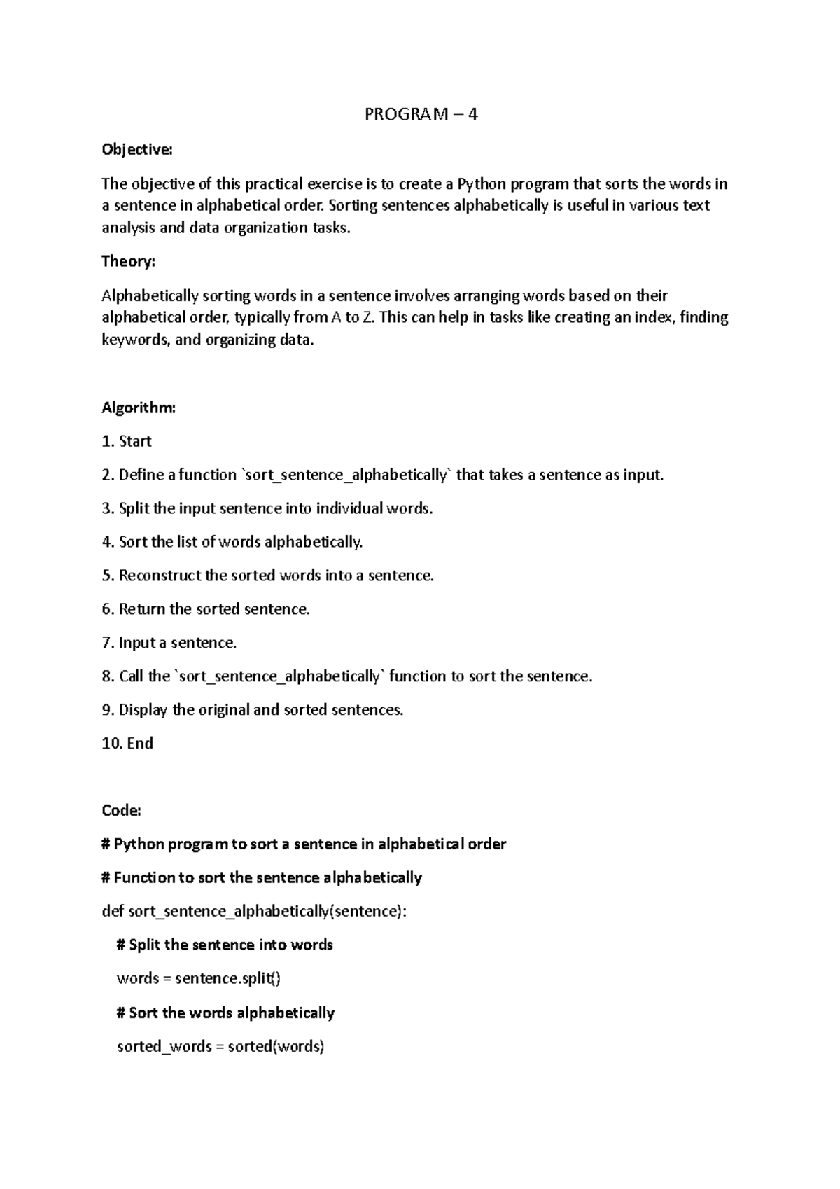 Program 4 - AI file - PROGRAM – 4 Objective: The objective of this practical exercise is to ...