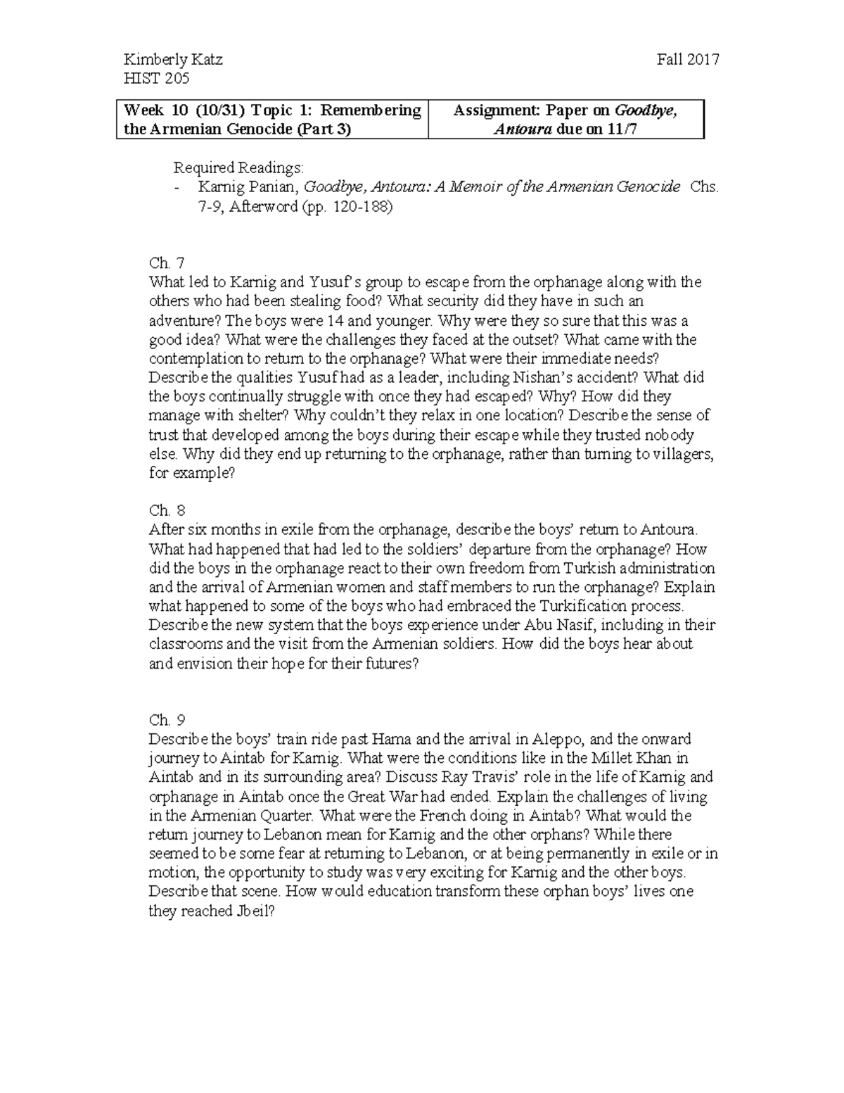 Week 10-Antoura-Intro-Ch7-9-2 - Kimberly Katz HIST 205 Week 10 Topic 1 ...