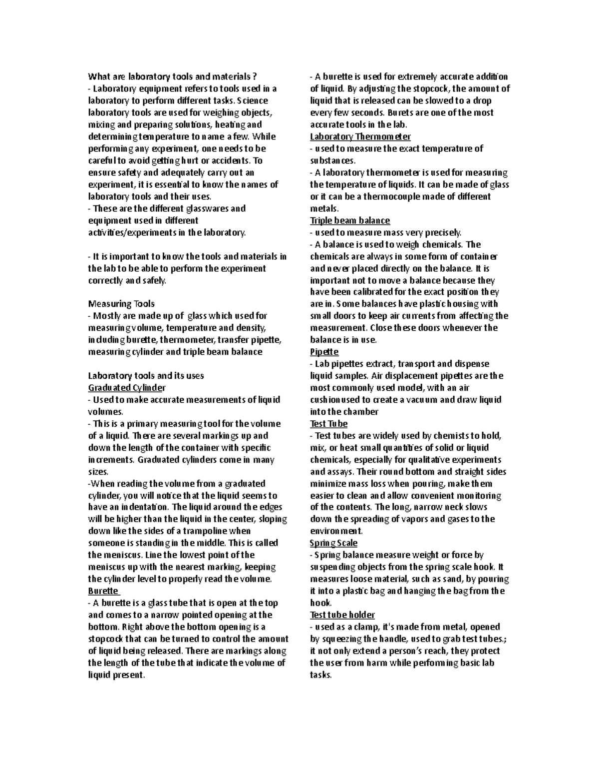 Biochem-Lab-Reviewer - What are laboratory tools and materials ...