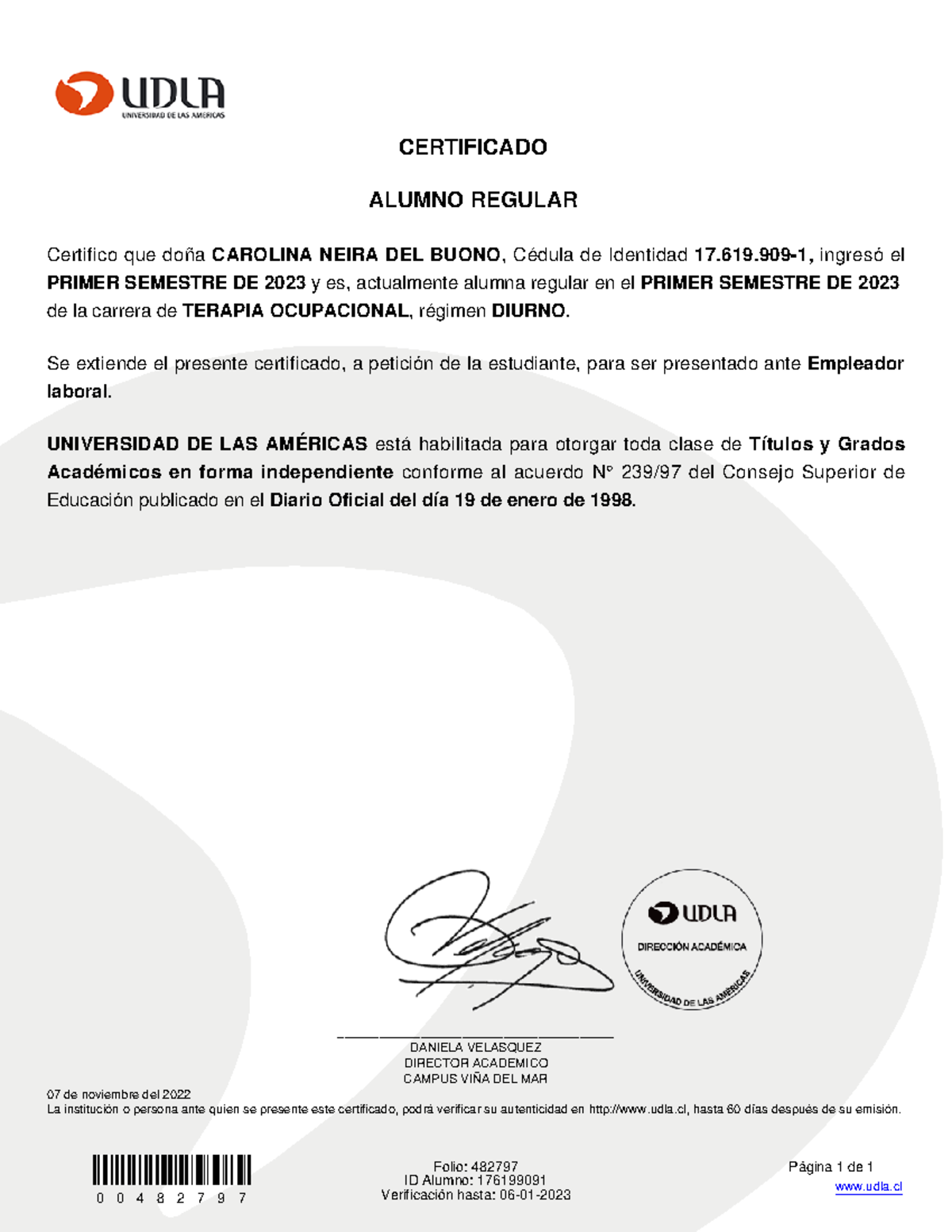 Estudiante Trabajador - CERTIFICADO ALUMNO REGULAR Certifico que doña ...