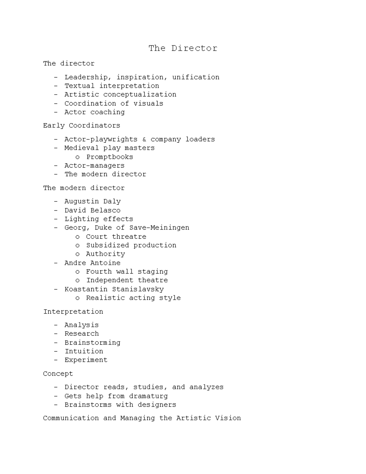 The Director - Ph. D. Dan Bacalzo lecture Notes from Fall 2019 - The ...