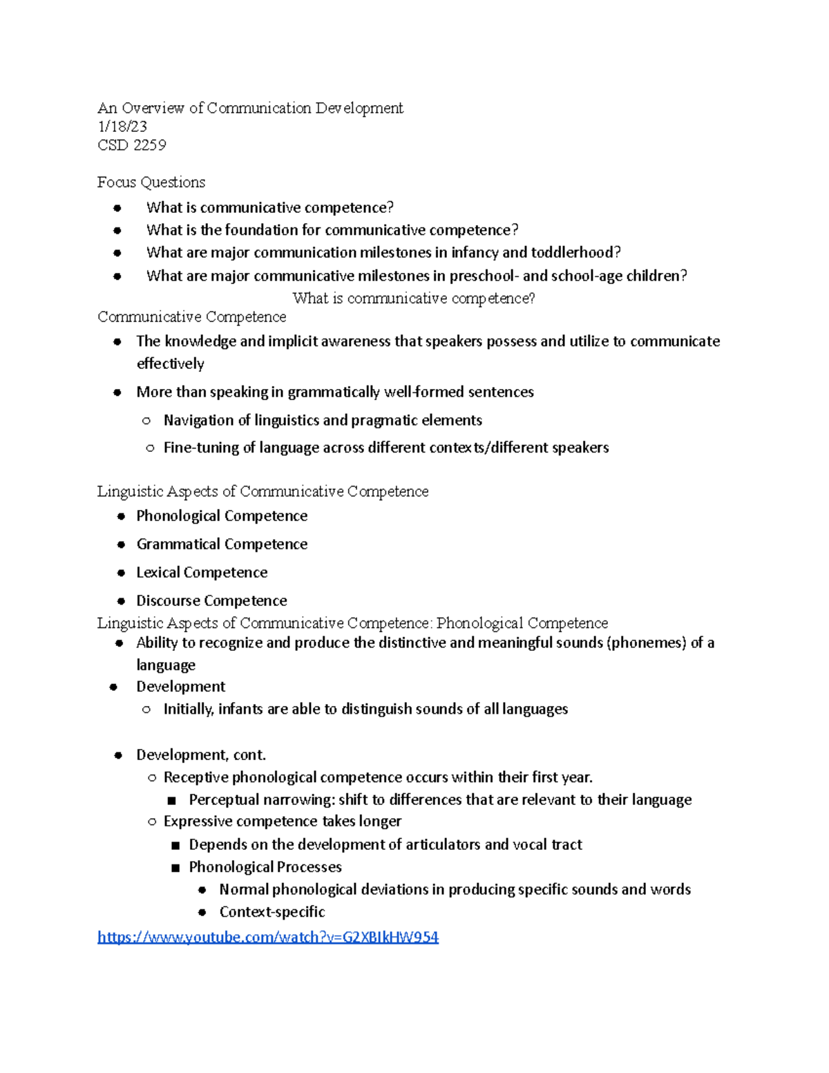 CSD Notes - Dr. Chapman - An Overview of Communication Development 1/18 ...