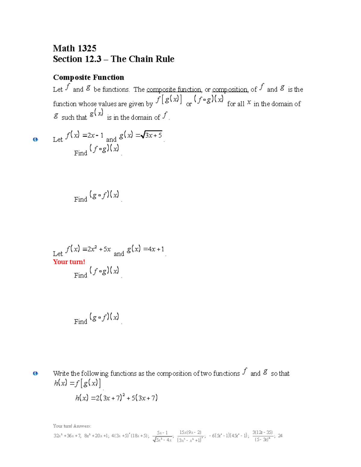 Section 12.3 - The Chain Rule - Math 1325 Section 12 – The Chain Rule ...