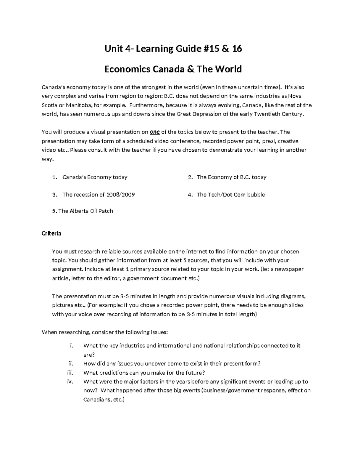 SS10 LG15 16 (QS) - THSS - Unit 4- Learning Guide #15 & 16 Economics ...
