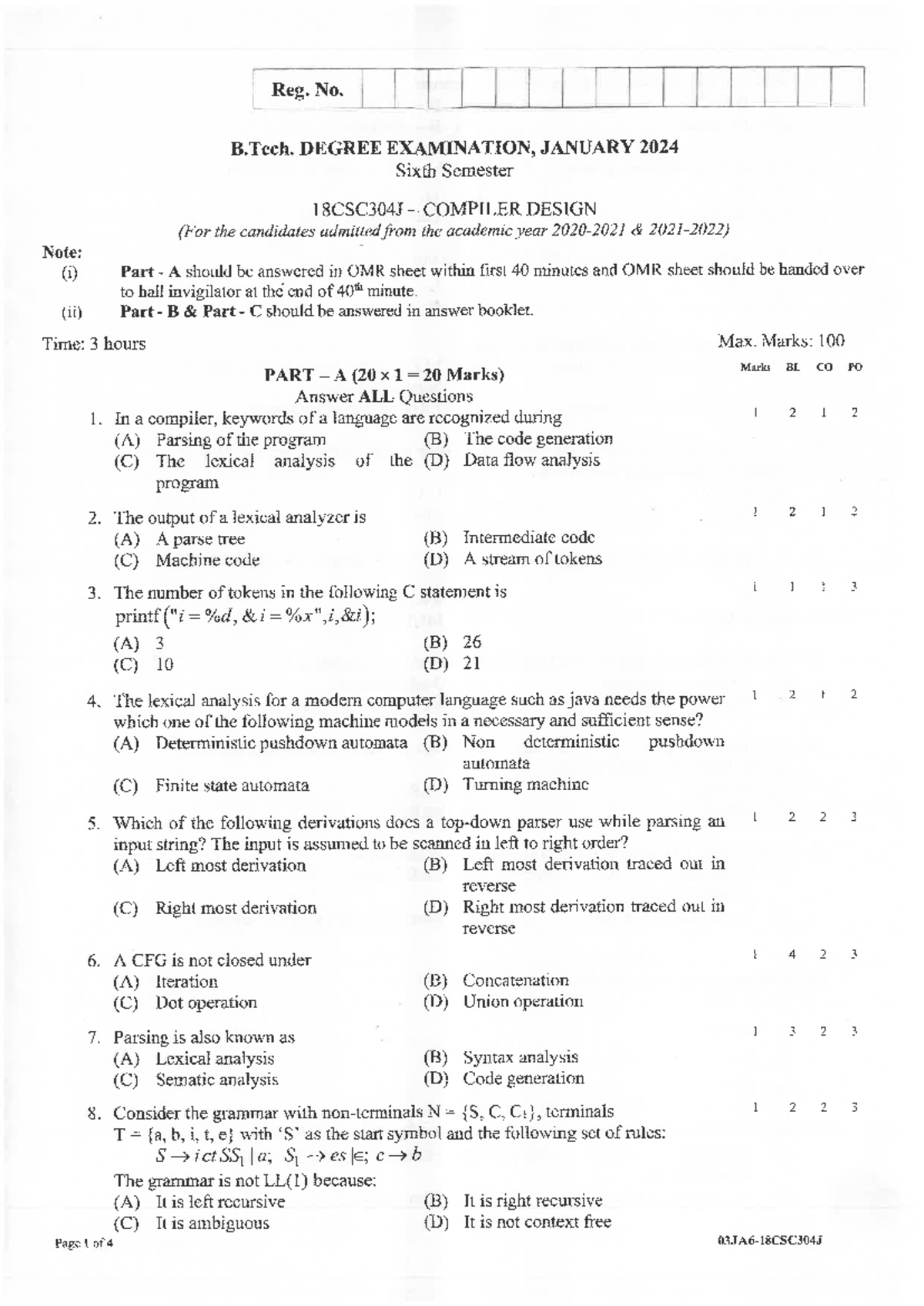 18CSC304J R - Compiler Design - Studocu