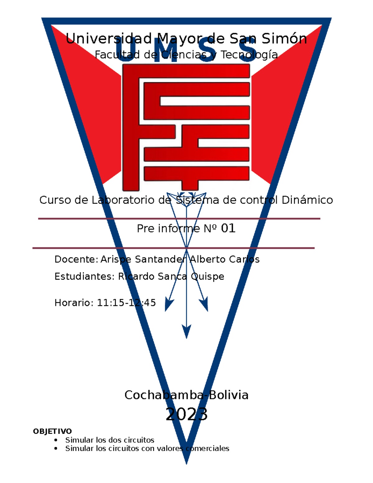 Informe Nº 01 Sistemas DE Control Dinamico - Universidad Mayor de San ...
