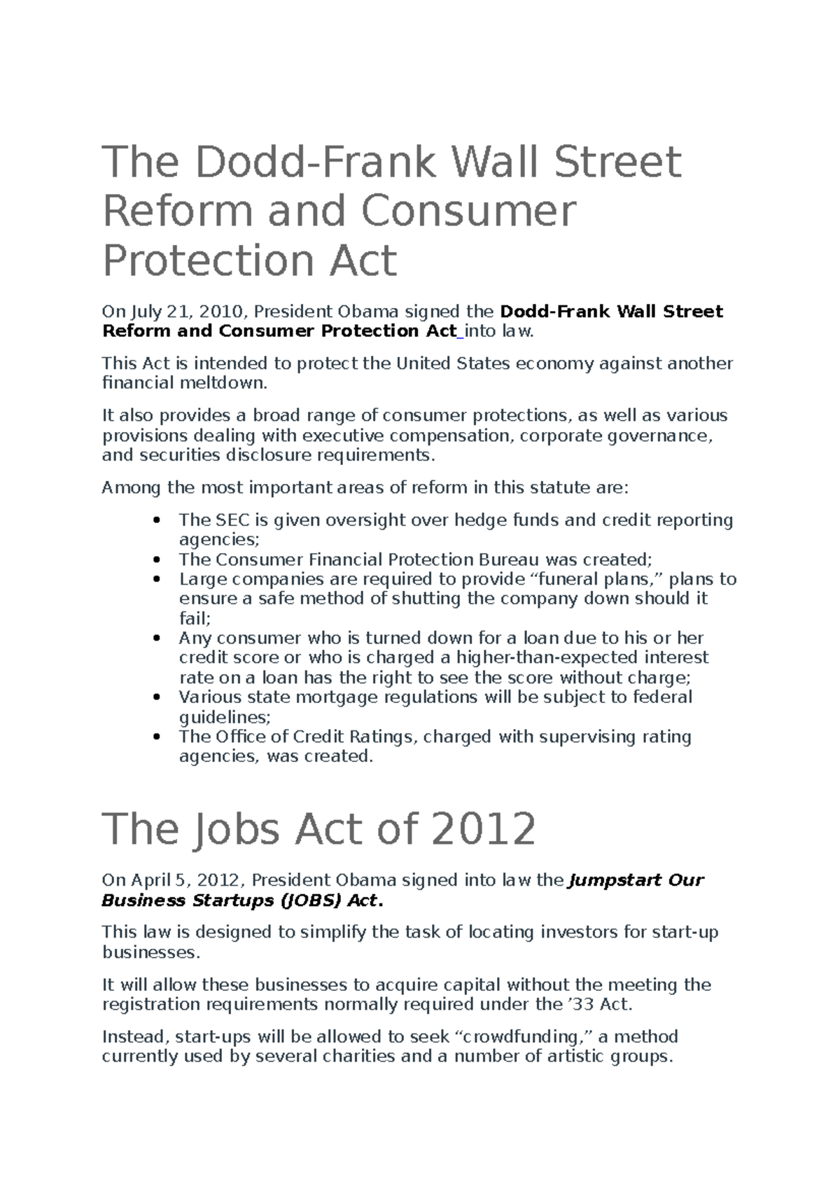 The Dodd-Frank Wall Street Reform and Consumer Protection Act - This ...