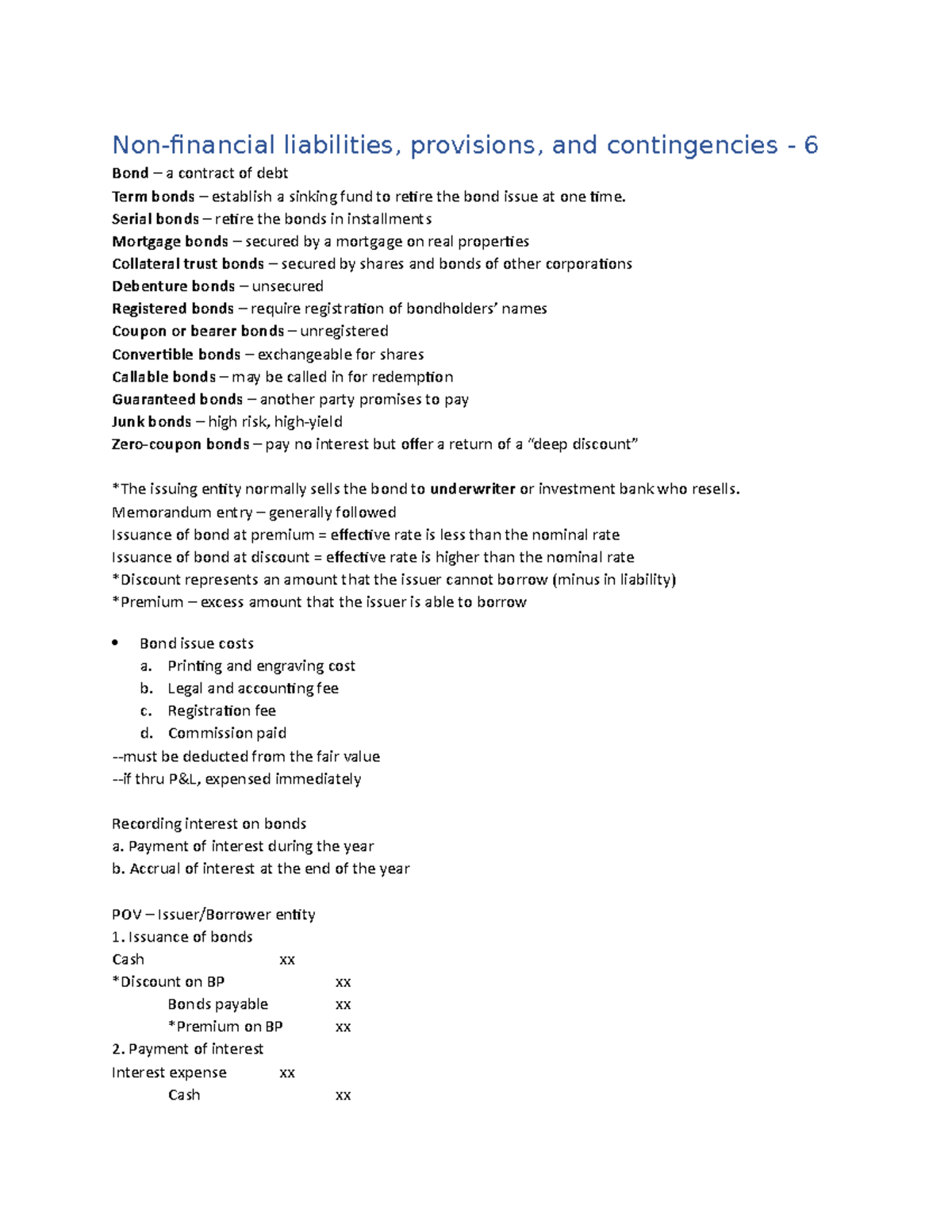 Non-financial liabilities, provisions, and contingencies - Serial bonds ...