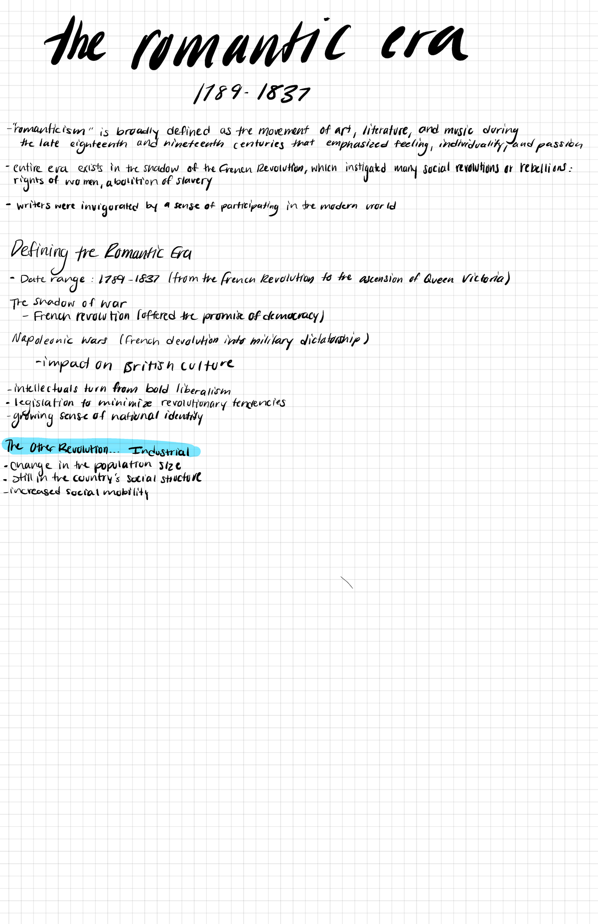 Brit lit 2 - Lecture notes on the Romantic Era - the romantic era 1789 ...