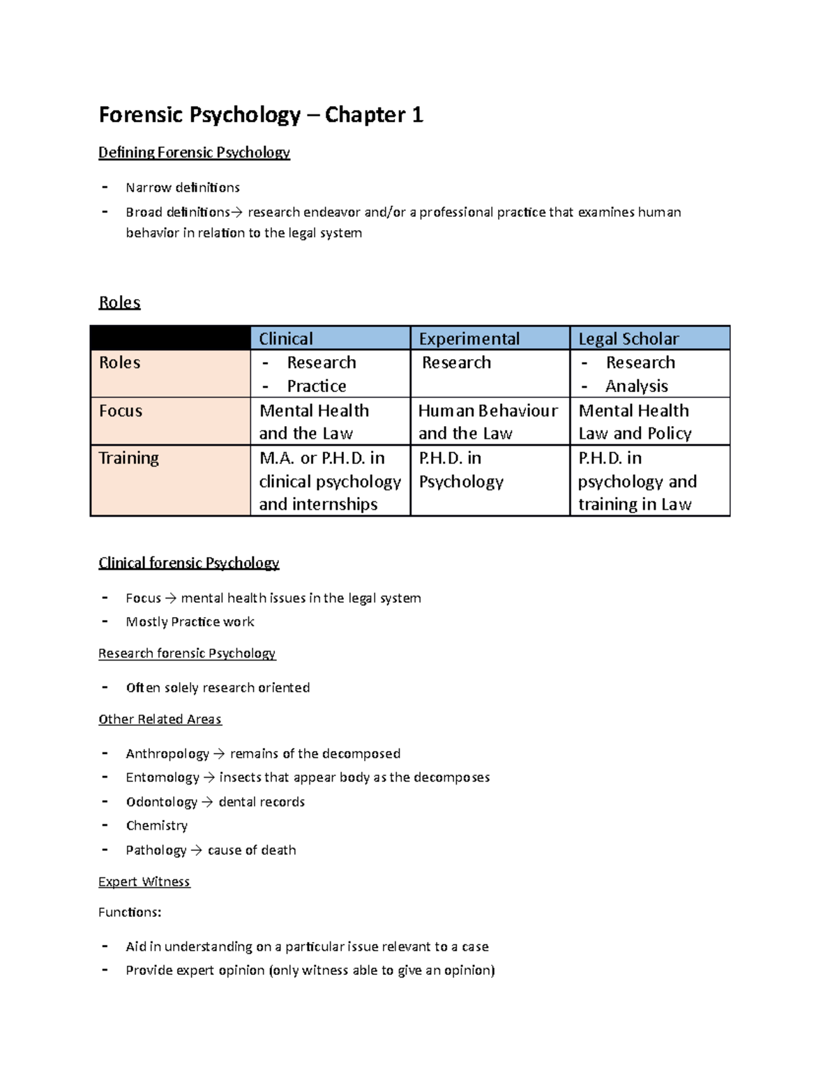 Forensic Psychology - Chapter 1 notes - Forensic Psychology – Chapter 1 ...
