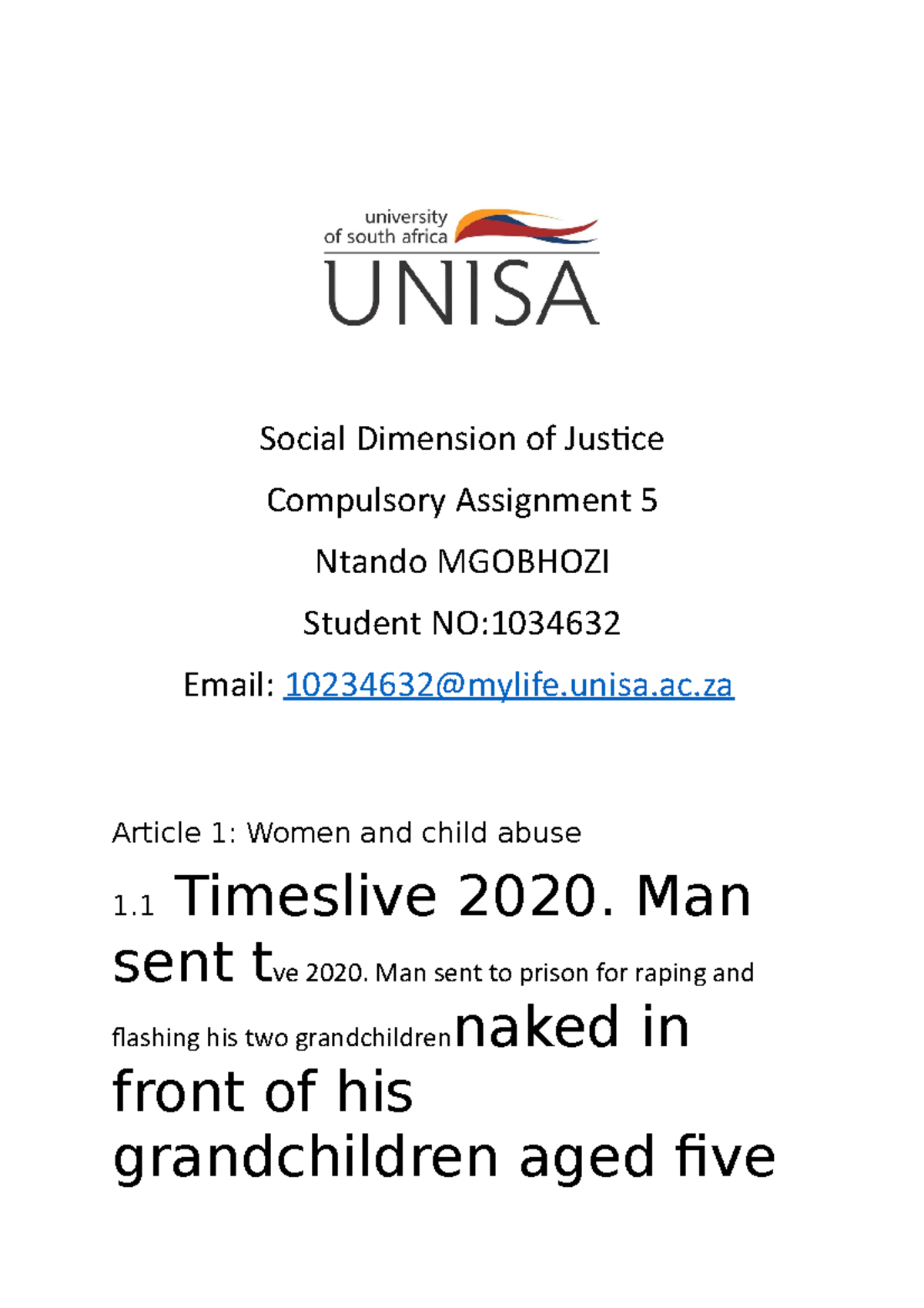 Sjd1501 assignment 5 - like to share with other - Social Dimension of ...