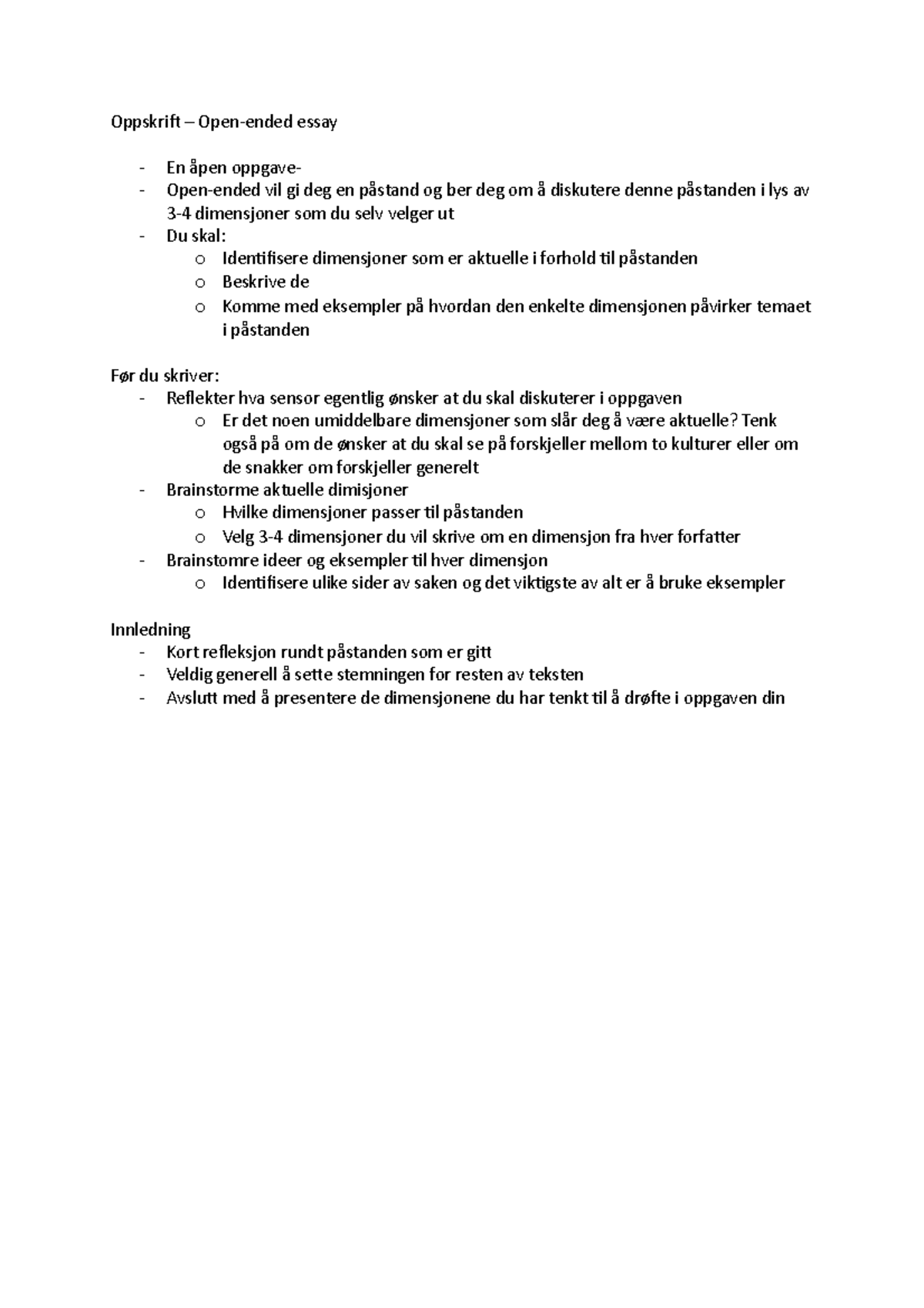 Oppskrift OEE - Oppskrift – Open-ended essay En åpen oppgave- Open ...