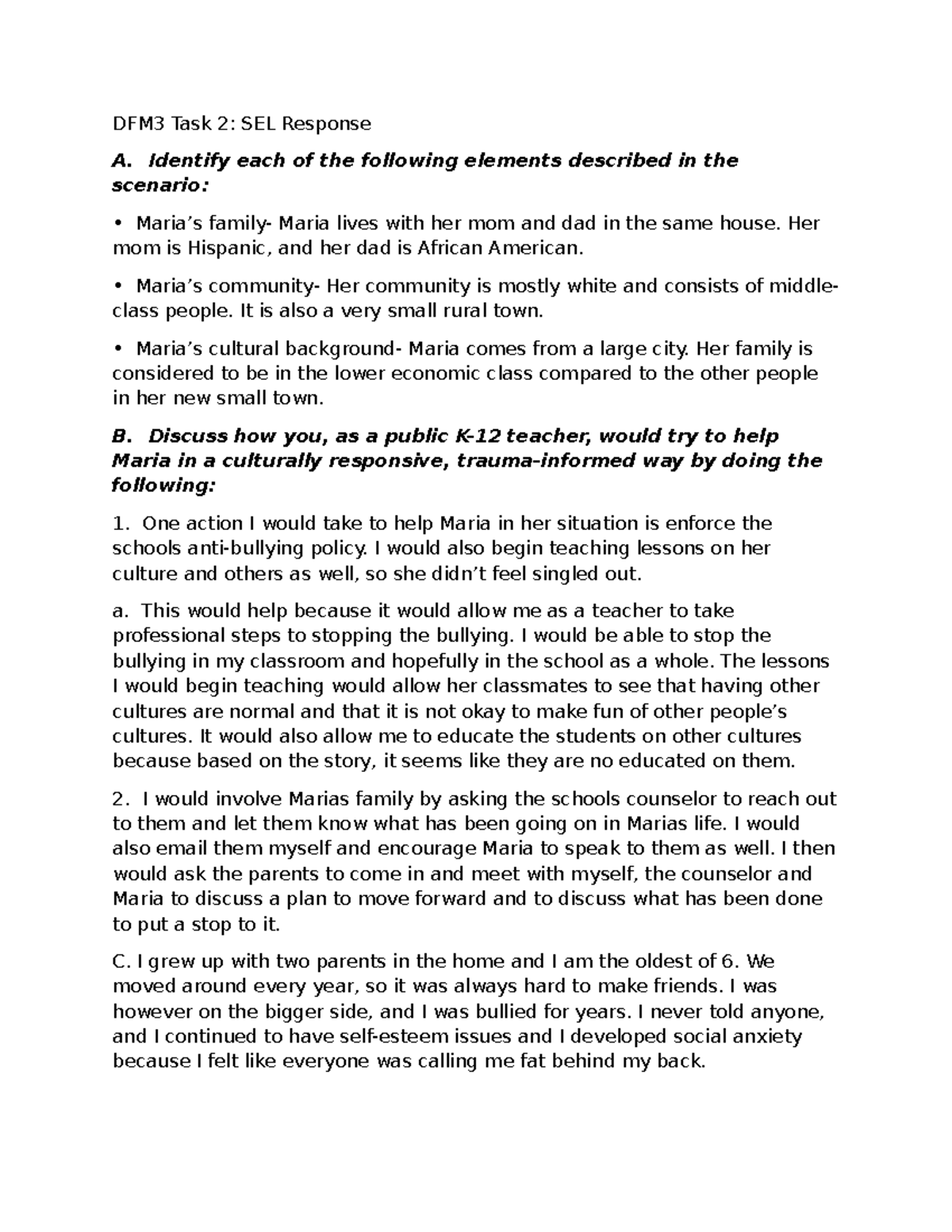 DFM3 Task 2 SEL Response - DFM3 Task 2: SEL Response A. Identify each ...