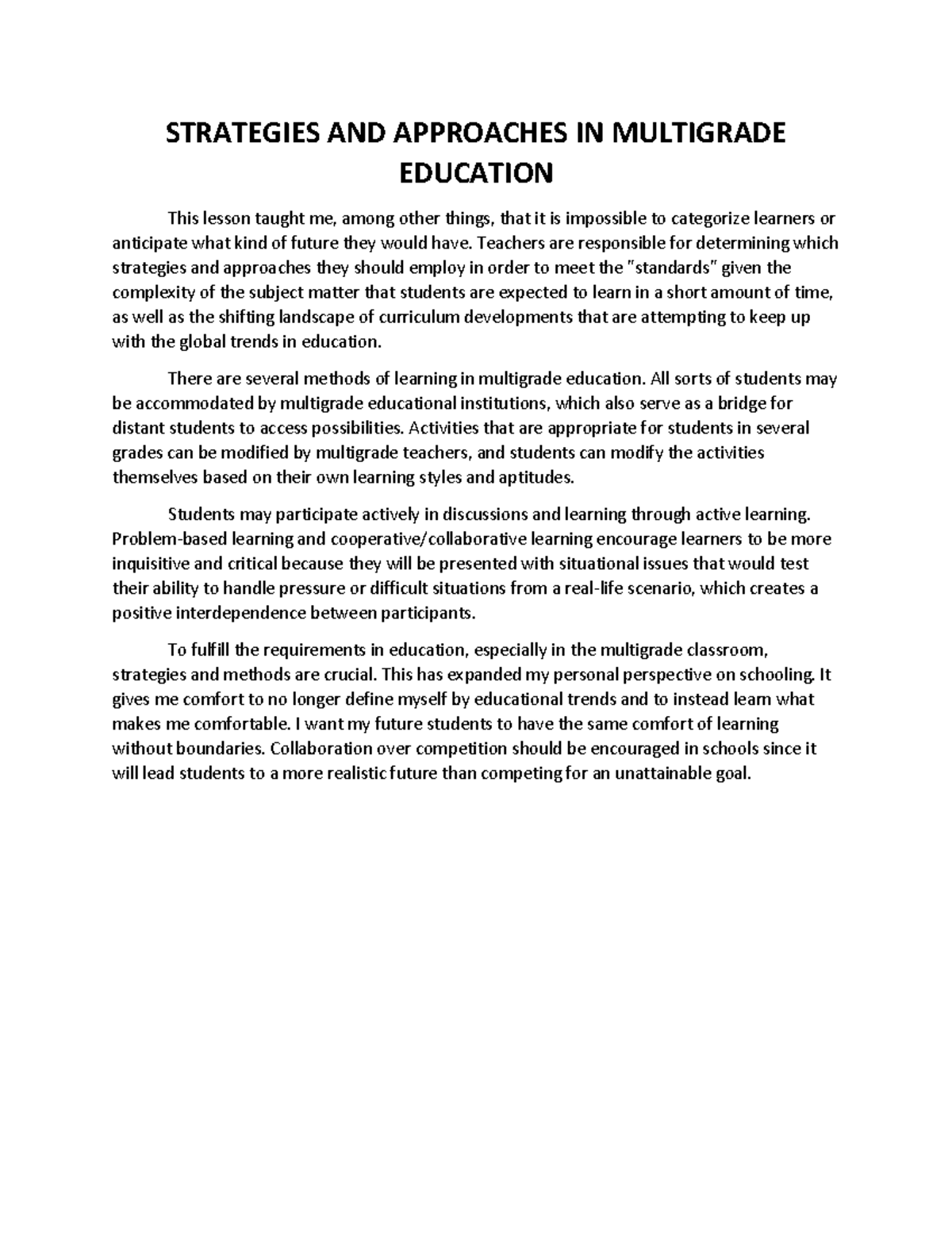 Strategies And Approaches In Multigrade Education Strategies And