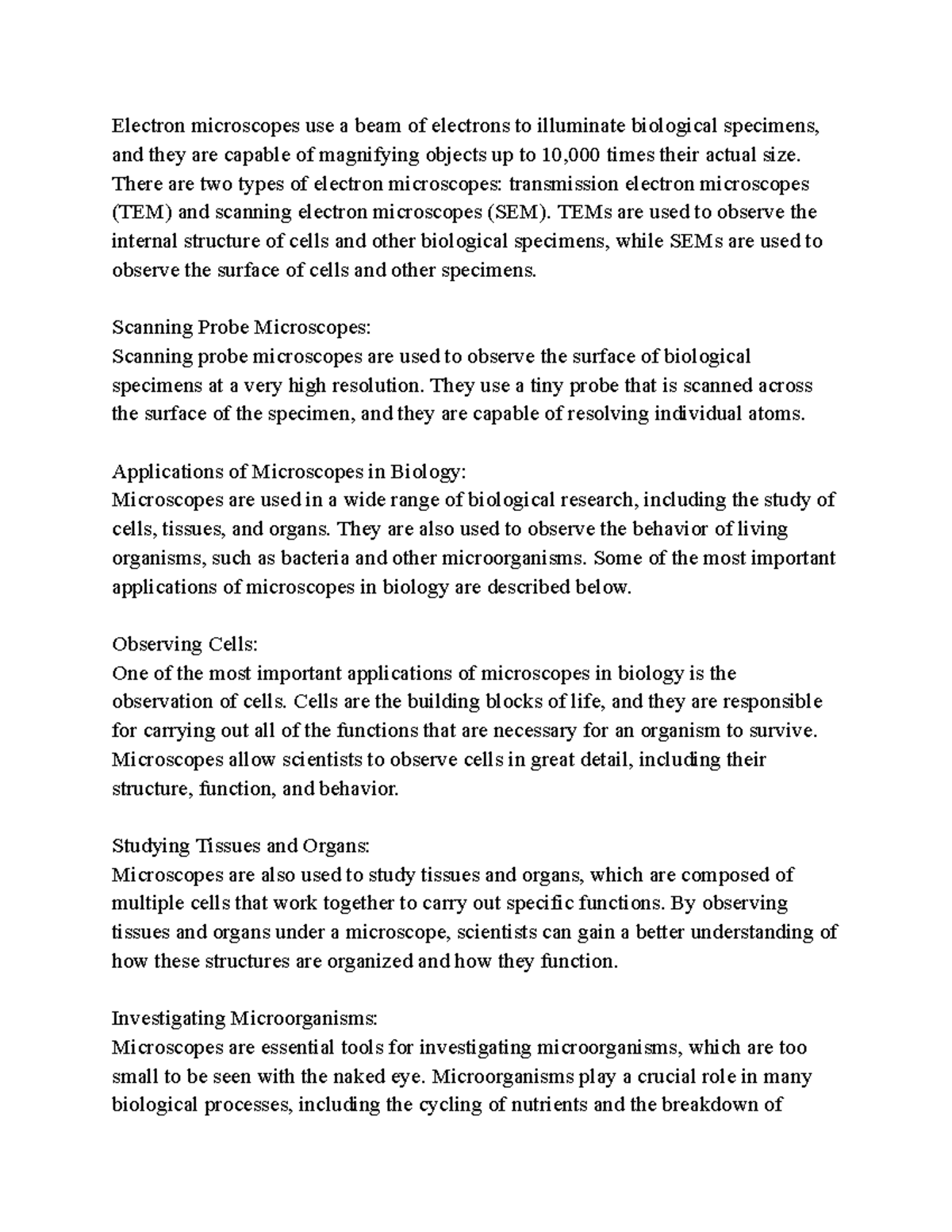 Microscopes Notes 2- Google Docs - Electron microscopes use a beam of ...