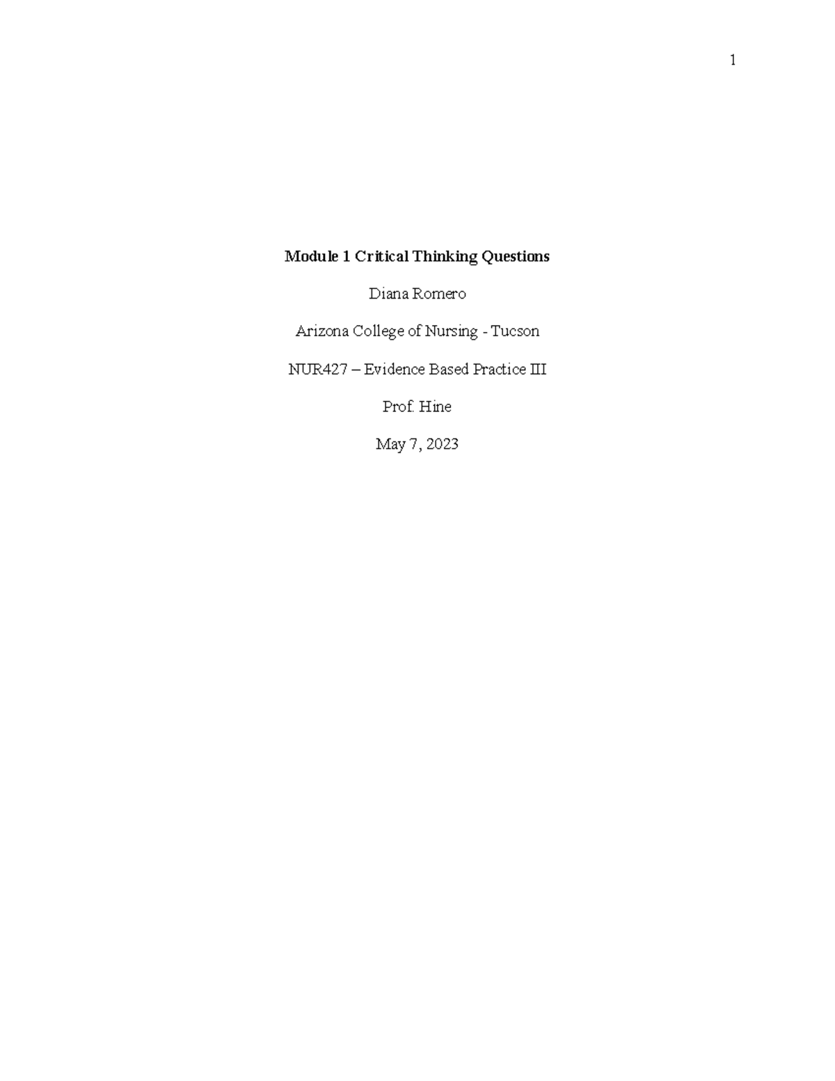 Module 1 Critical Thinking Questions - Module 1 Critical Thinking ...