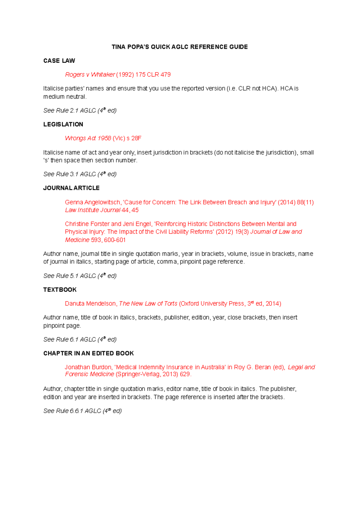AGLC Guide to writing AGLC Bibliography and referencing - LAW1039 ...