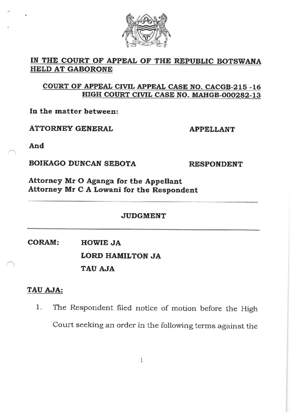 AG v Boikago Sebota - A student guide on how to approach the module ...
