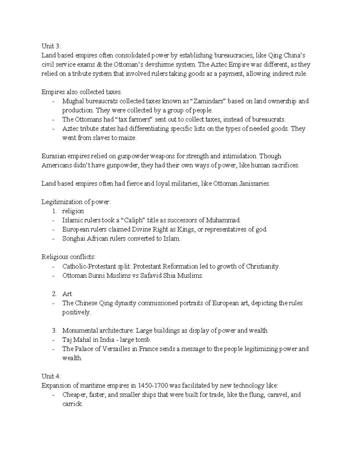APWH Units 1-4 notes - Unit 3: Land based empires often consolidated ...
