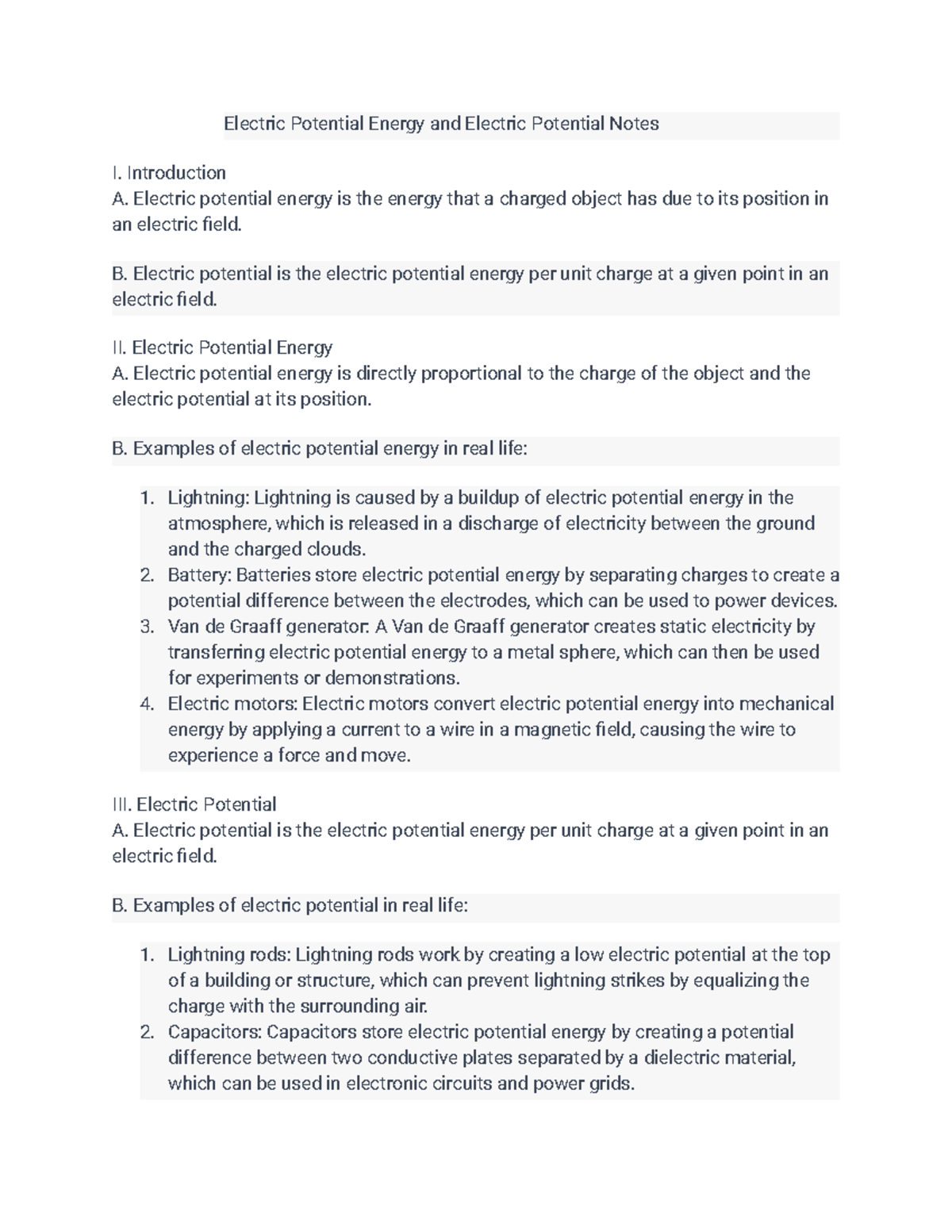 Electric Potential Energy and Electric Potential Notes - Introduction A ...