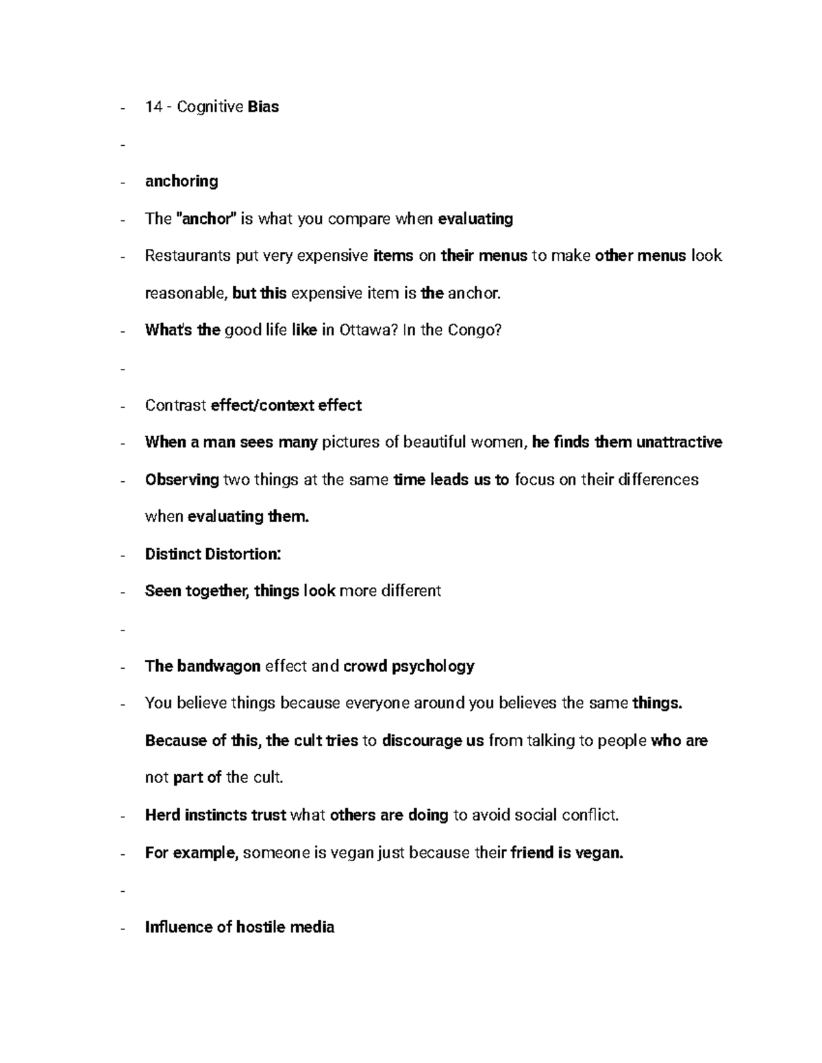 Lecture 14 Cgsc - 14 - Cognitive Bias - anchoring - The "anchor" is ...