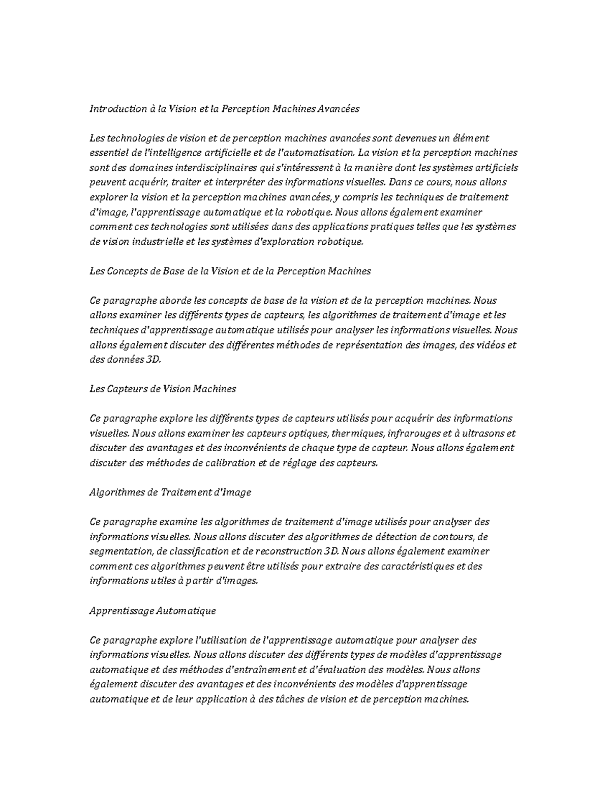 Advanced Machine Vision and Perception Notes de cours - Introduction à ...