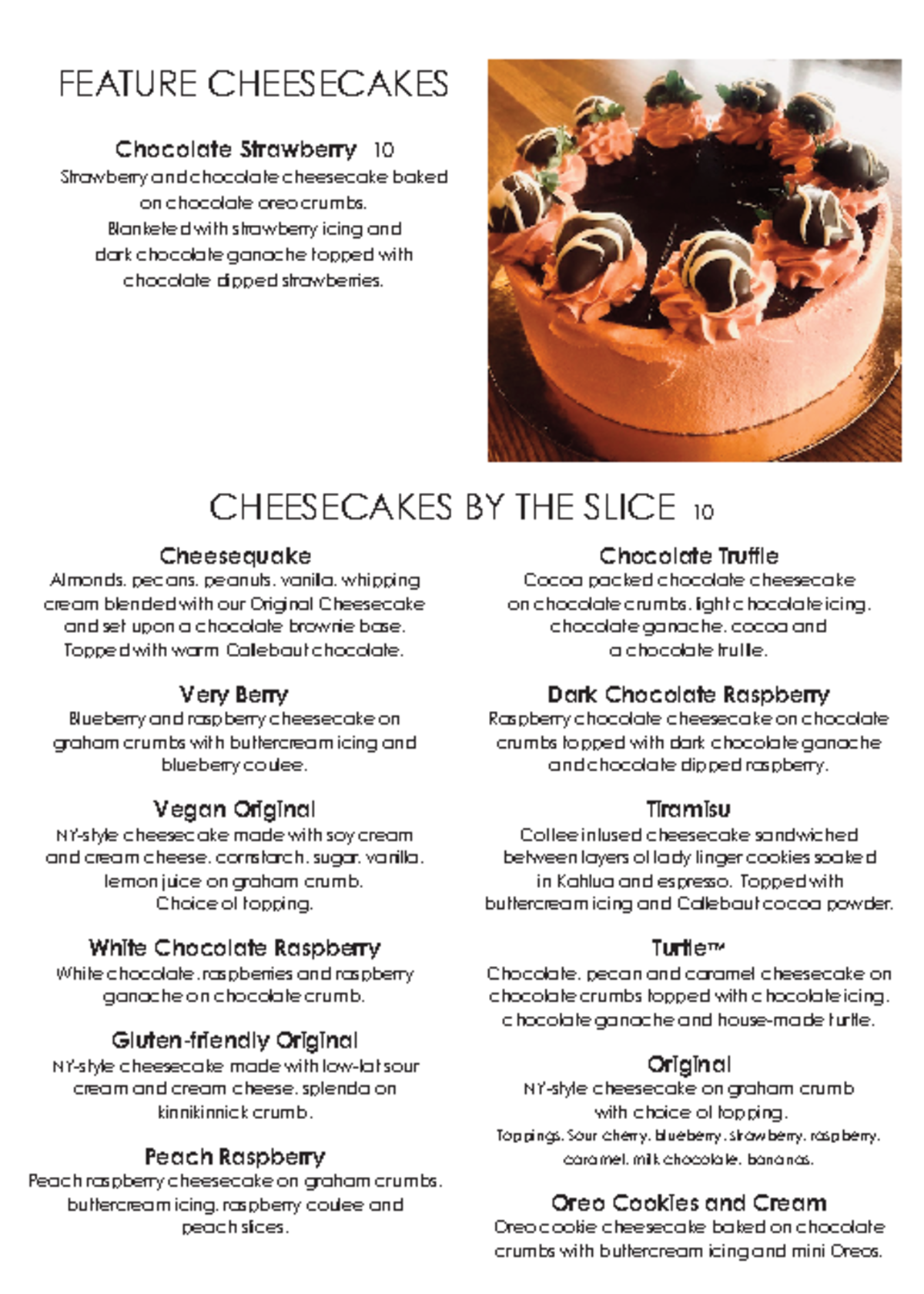 Jan - feb 2022 dessert menu - FEATURE CHEESECAKES Chocolate Strawberry ...