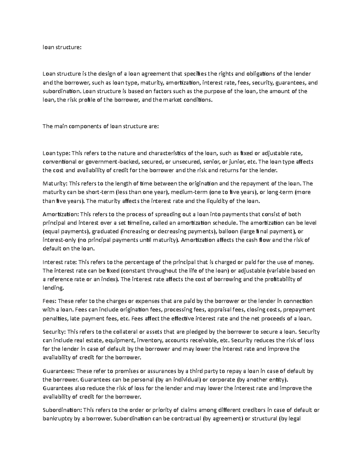 Loan structure - notes - loan structure: Loan structure is the design ...