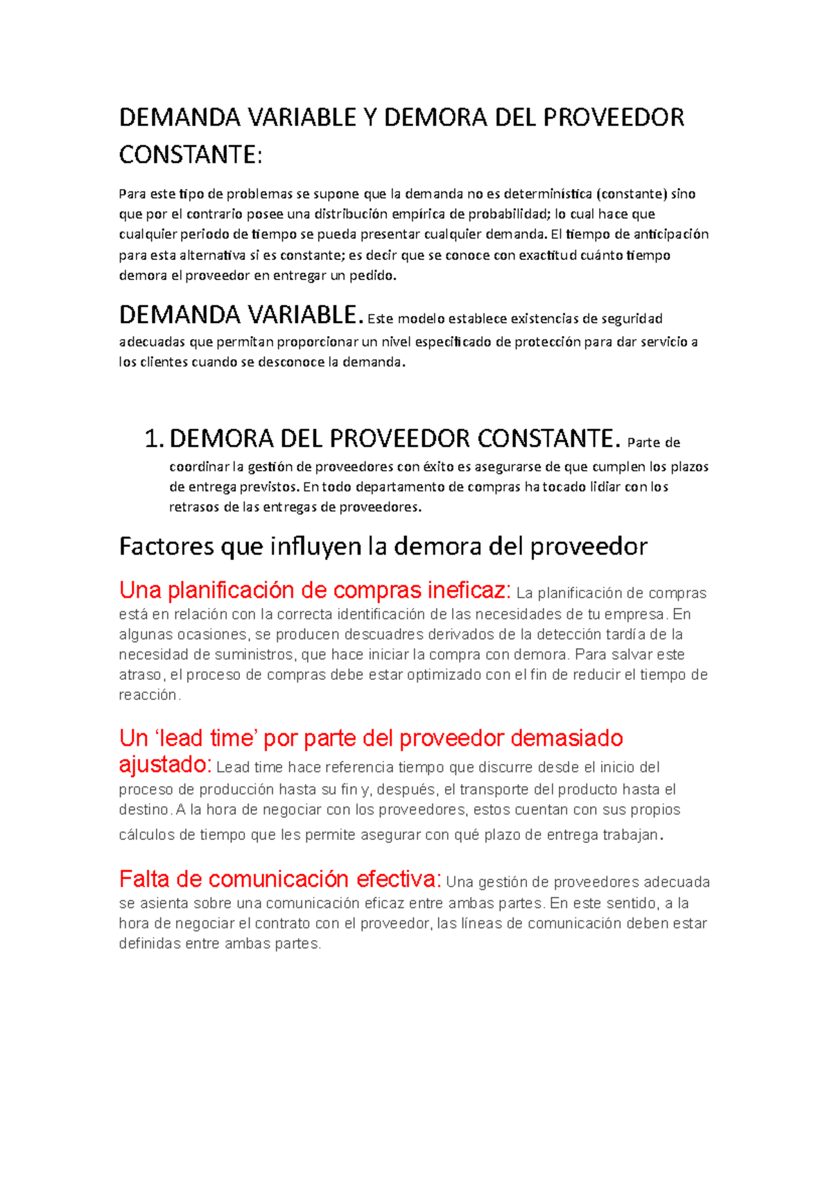 Demanda Variable Y Demora DEL Proveedor Constante control de ...