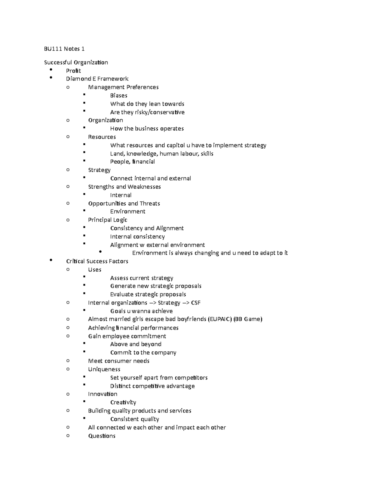 BU111 Notes 1 - Studocu