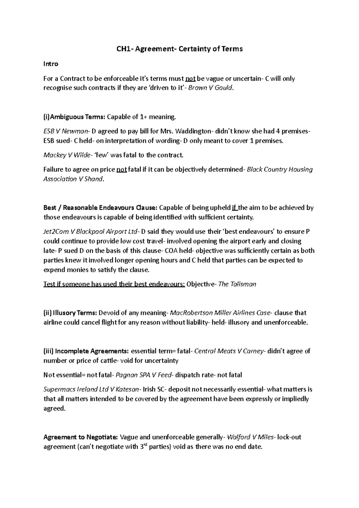 Contract- CH1- Agreement- Certainty of Terms - CH1- Agreement ...