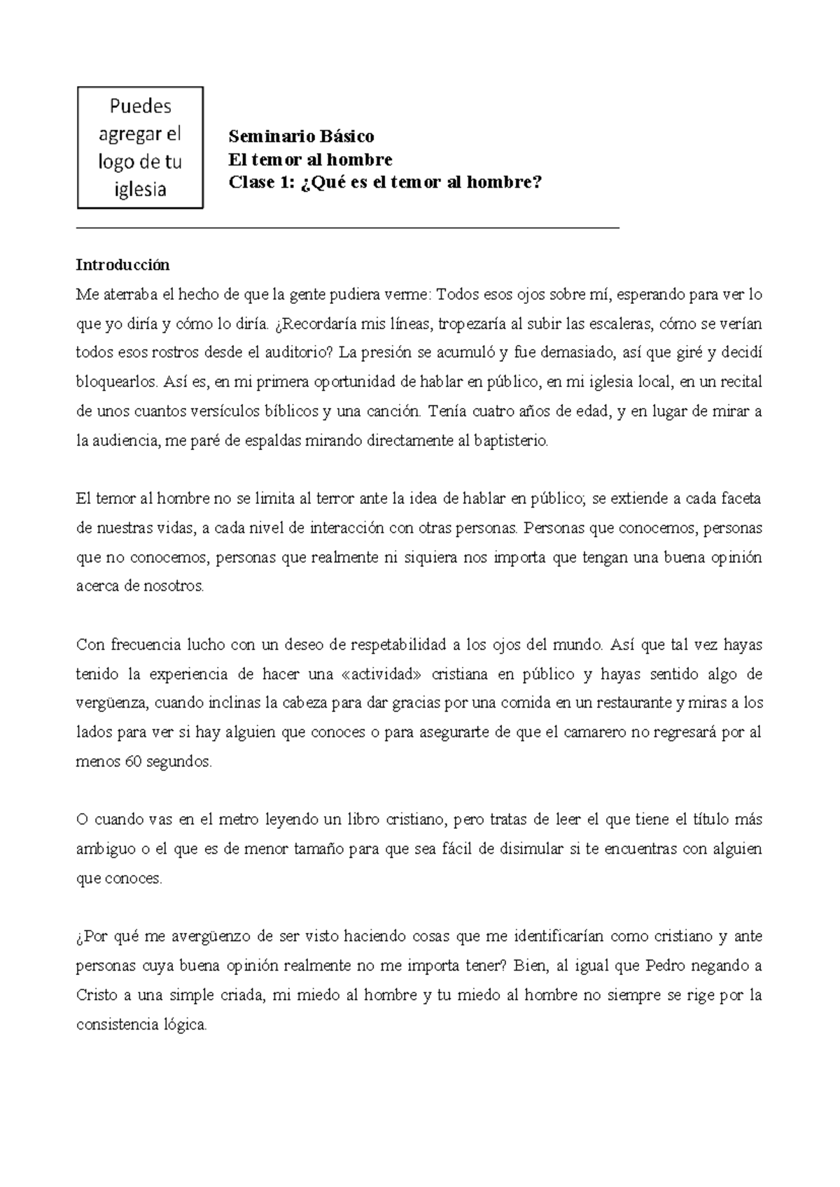 1 El Temor al Hombre Definición Manuscrito - Seminario Básico El temor ...