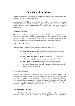 Functions of social work - According to Proff. P. Mishra, social work ...