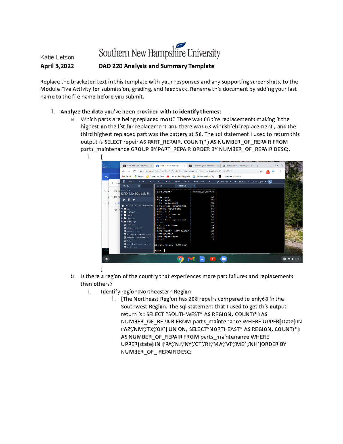 Letson Module 5 - Katie Letson April 3,2022 DAD 220 Analysis and ...