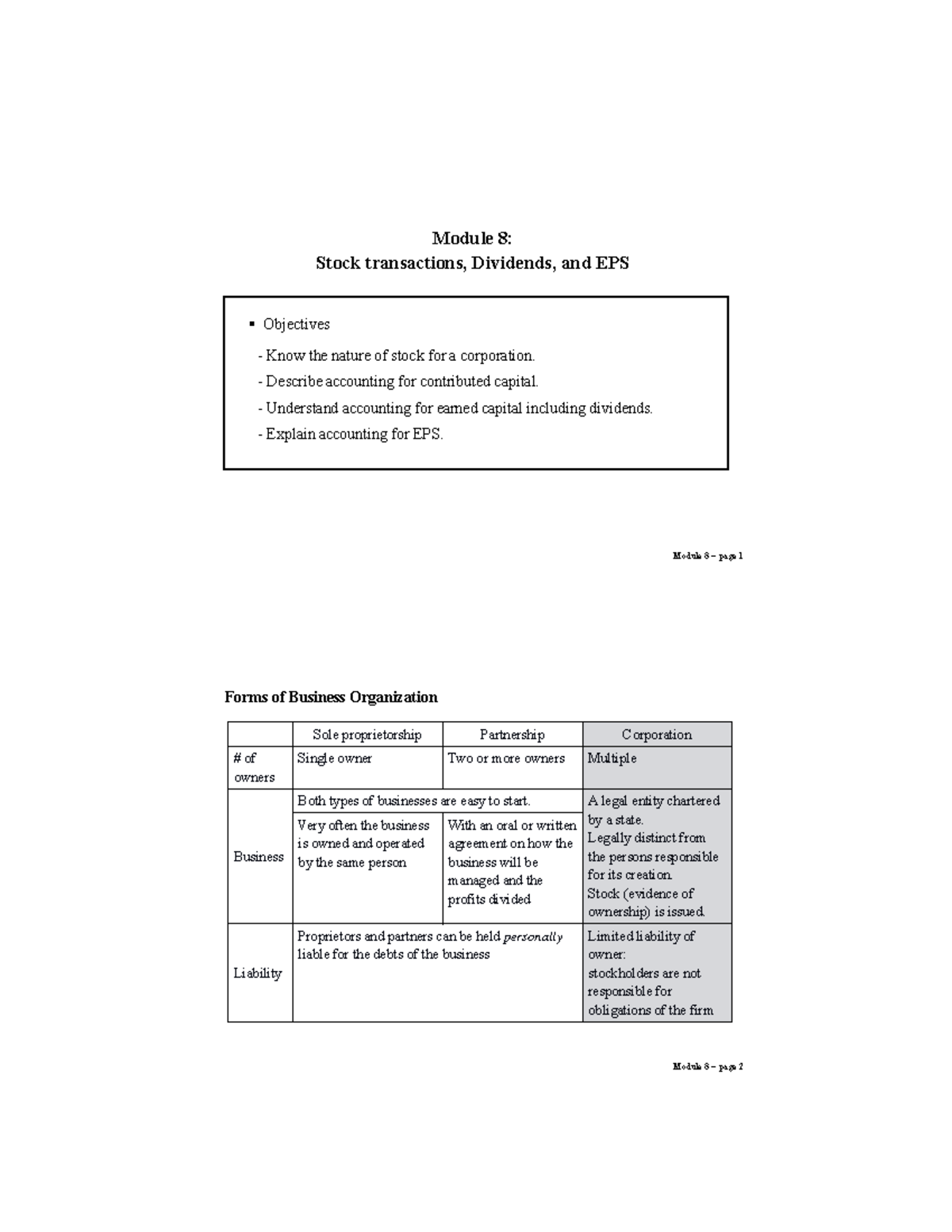 Module 08 - mod 08 - Module 8 – page 1 Module 8: Stock transactions ...