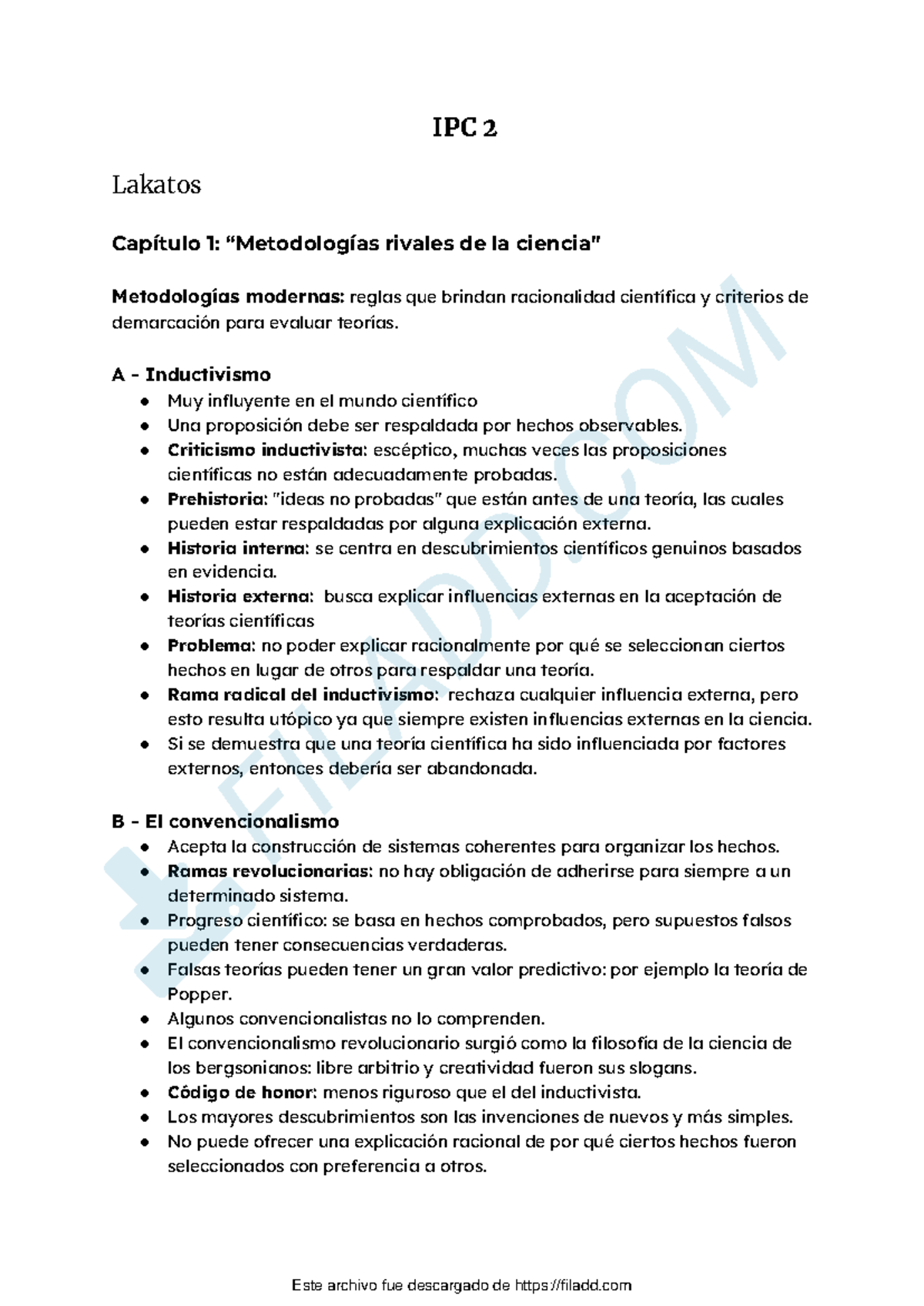 IPC 2 resumen - iupc - IPC 2 Lakatos Capítulo 1: “Metodologías rivales ...