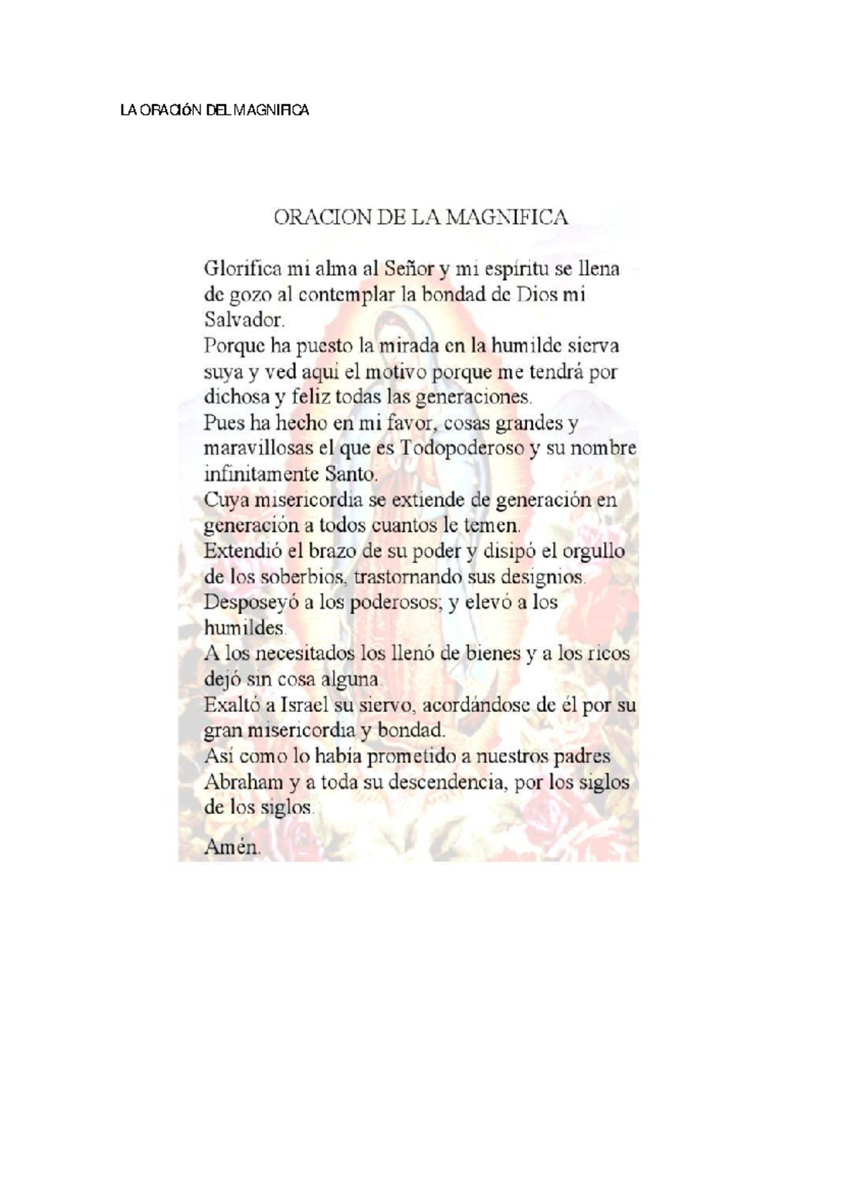 Oracion de la Magnifica - LA ORACIÓN DEL MAGNIFICA ORACION DE LA ...