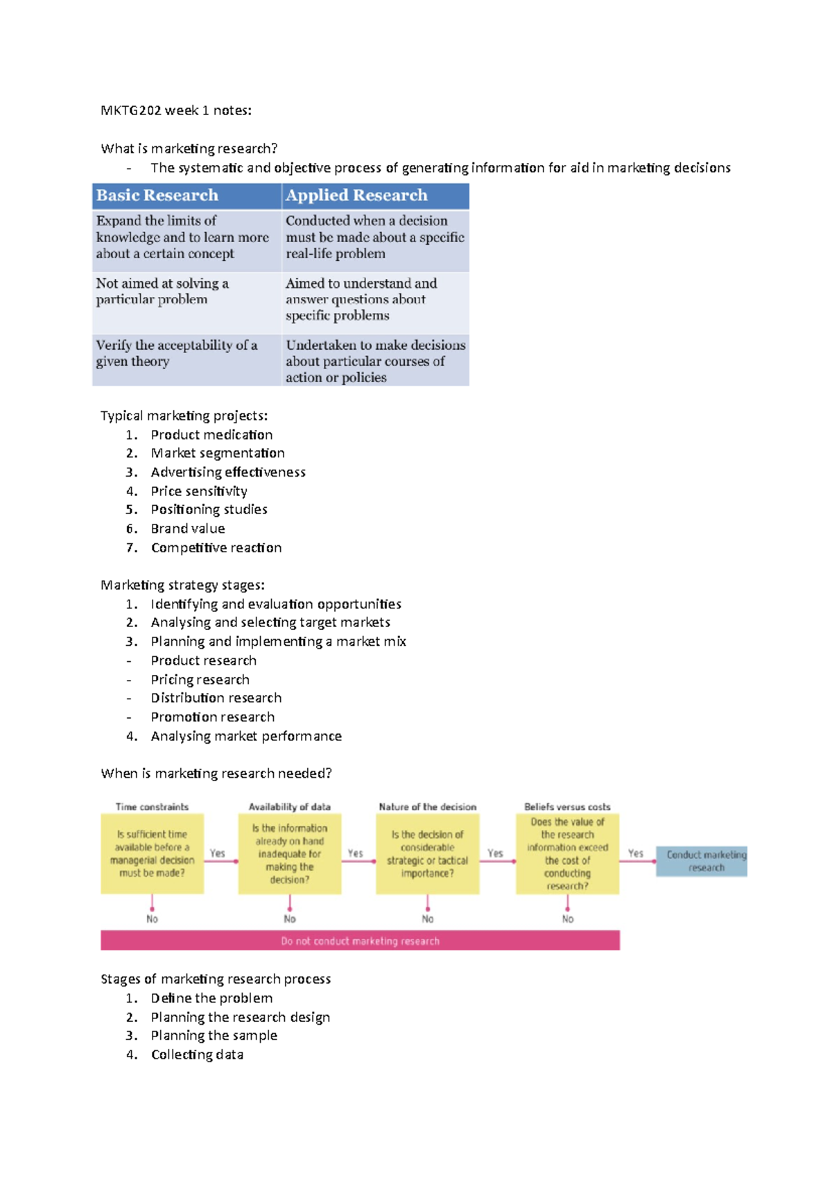 Mktg202 week 1 notes - MKTG202 week 1 notes: What is marketing research ...