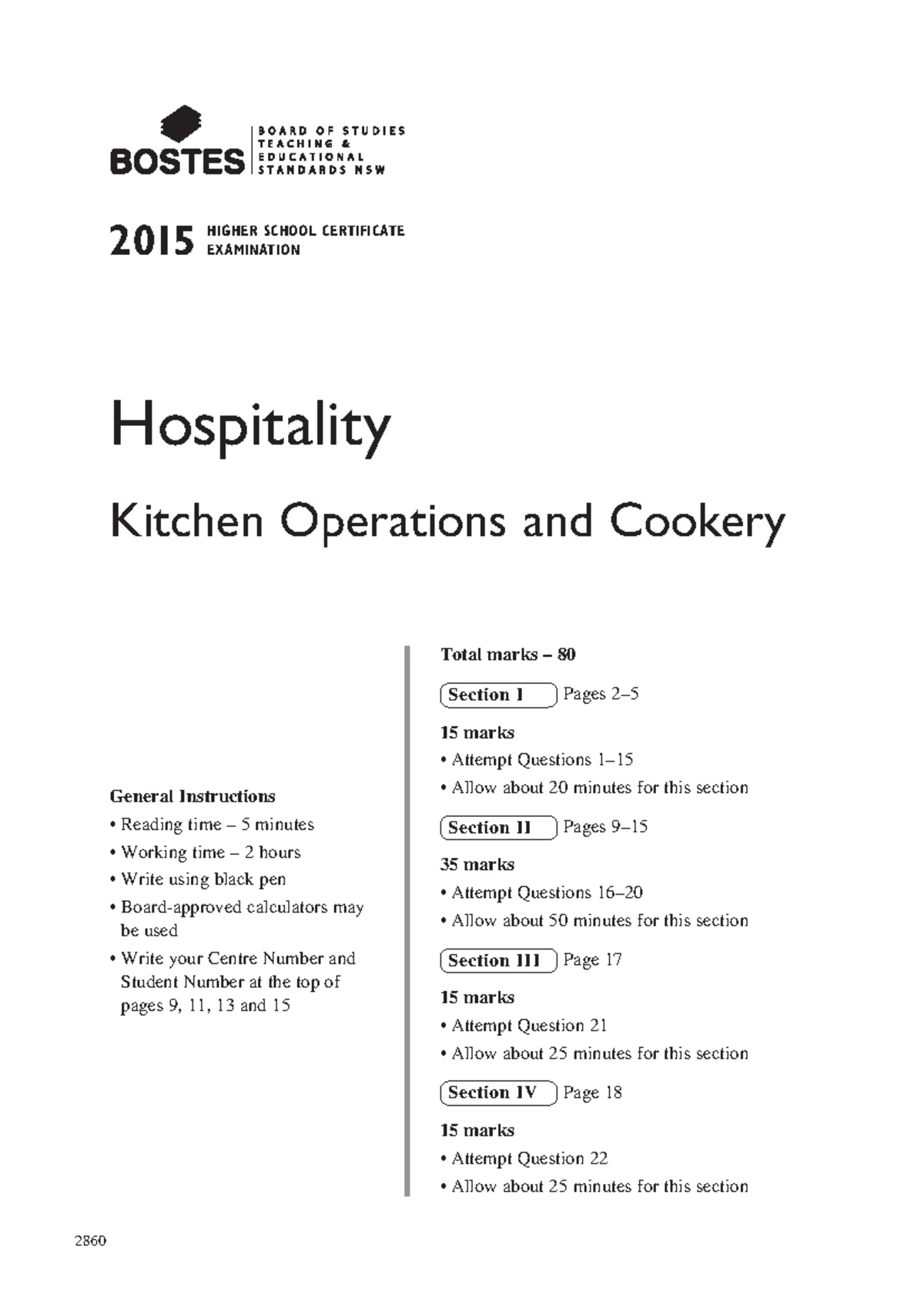 Vet hospitality kitchen ops cookery hsc exam 2015 2 - ####### 2860 2015 ...