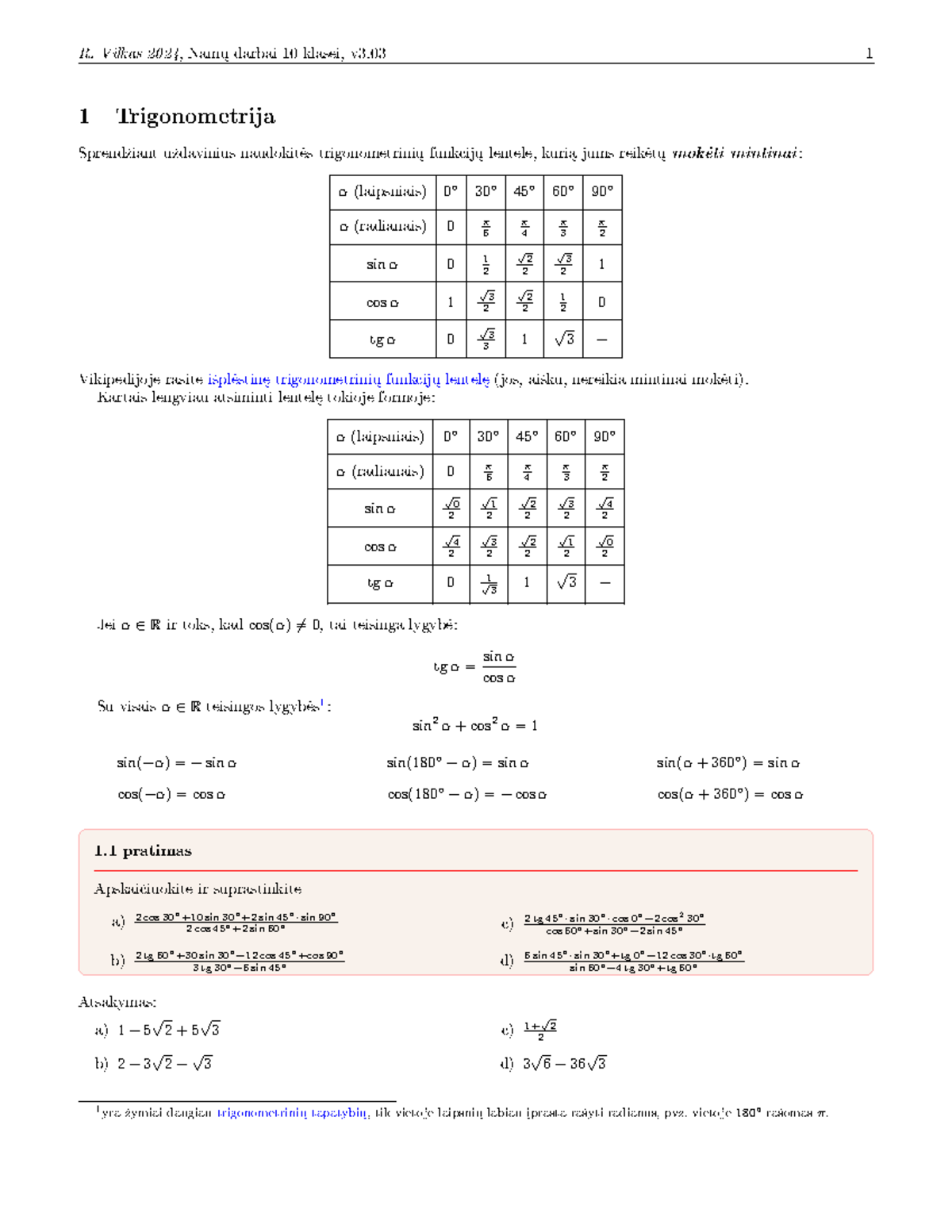 10 klase ND - Don't use this one. Its so i can get free answers - 1 Trigonometrija Sprend ziant ...