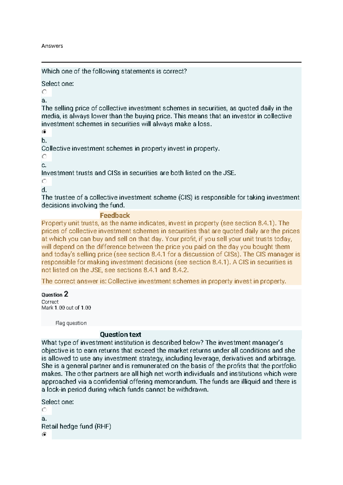 ASS 2 ESC2605 - Answers Which one of the following statements is ...