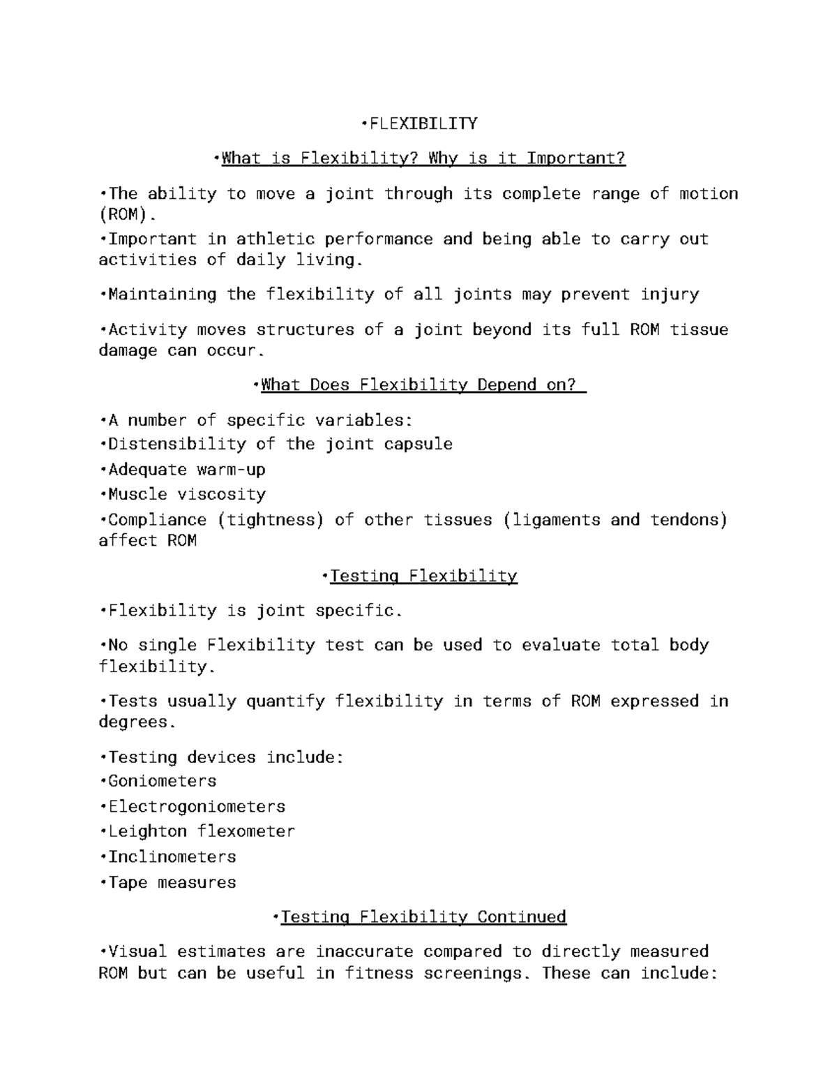 Flexibility - Lecture Notes - •FLEXIBILITY •What is Flexibility? Why is ...