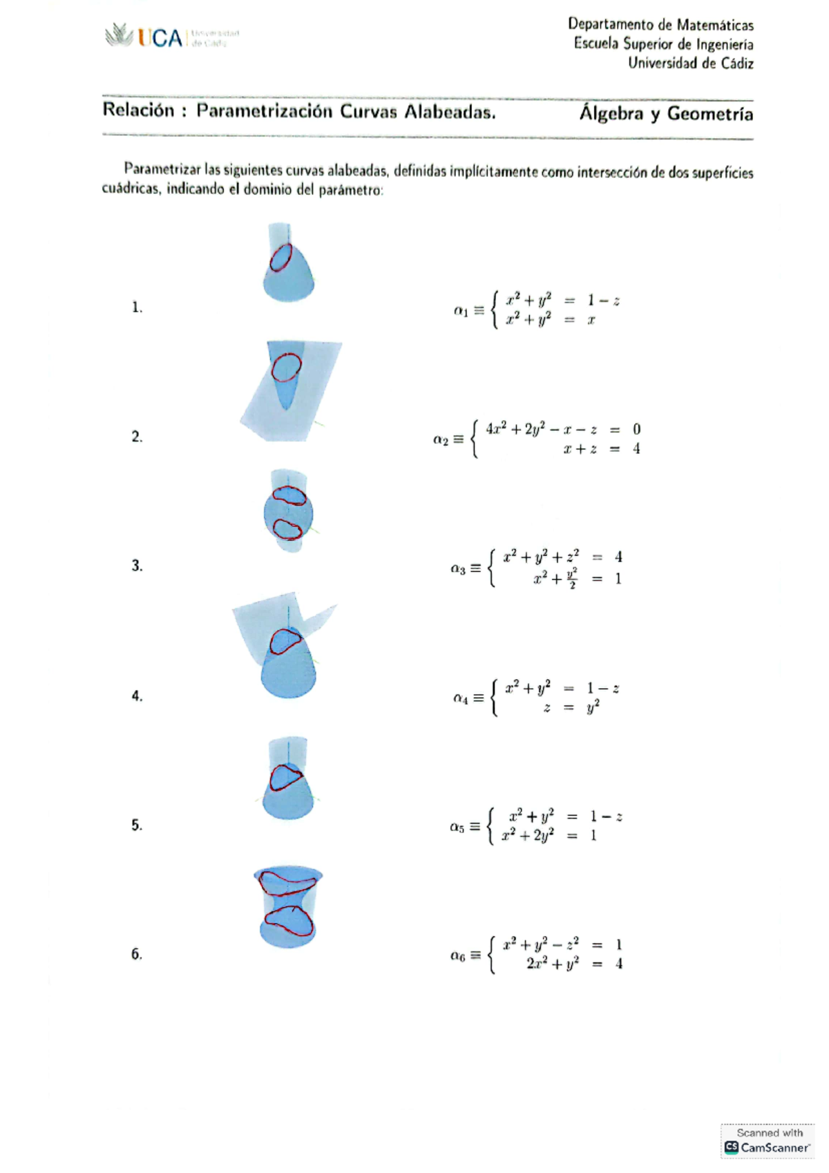 9 Ejercicios Parametrización Curvas Alabeadas - Departamento de ...