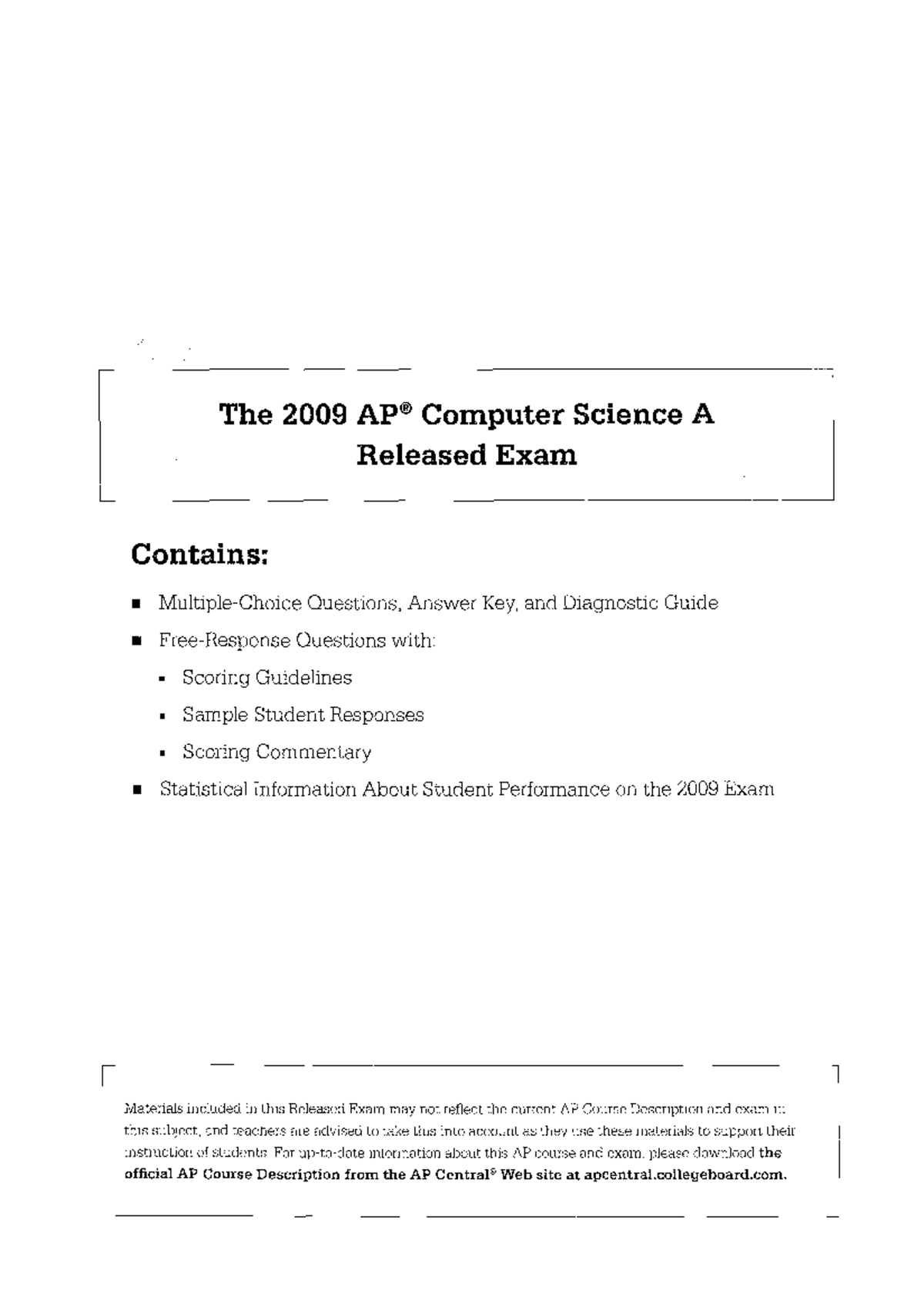 Computer Sci A 2009 - Comp Sci A past Exam - The 2009 Computer Science ...